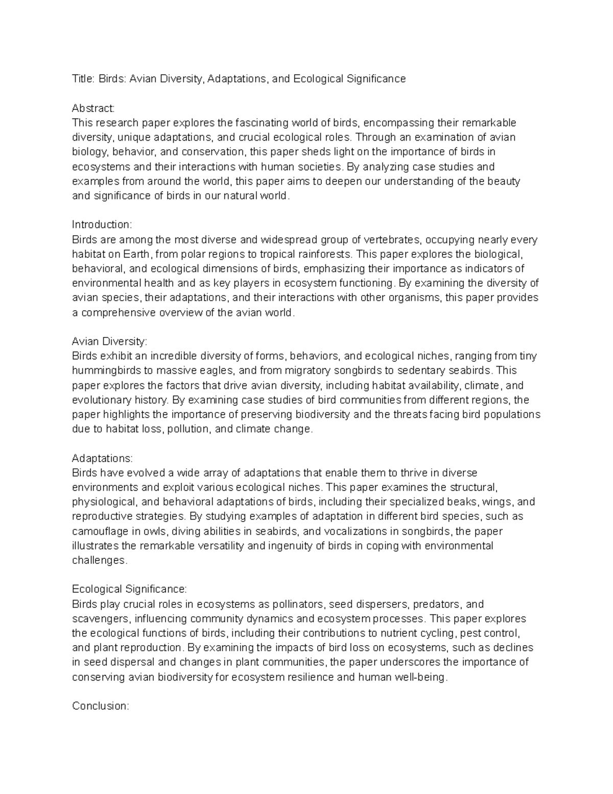 Birds - Through an examination of avian biology, behavior, and ...