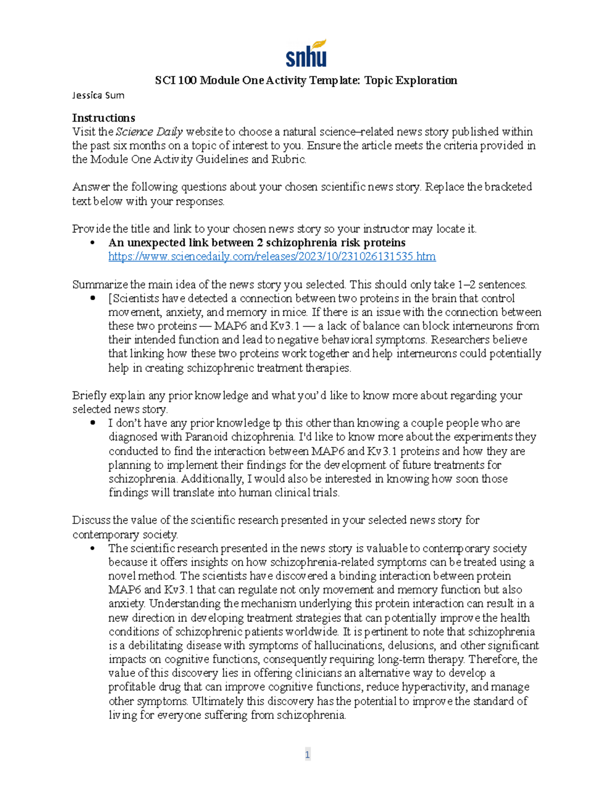 SCI 100 Module One Activity - Ensure the article meets the criteria ...