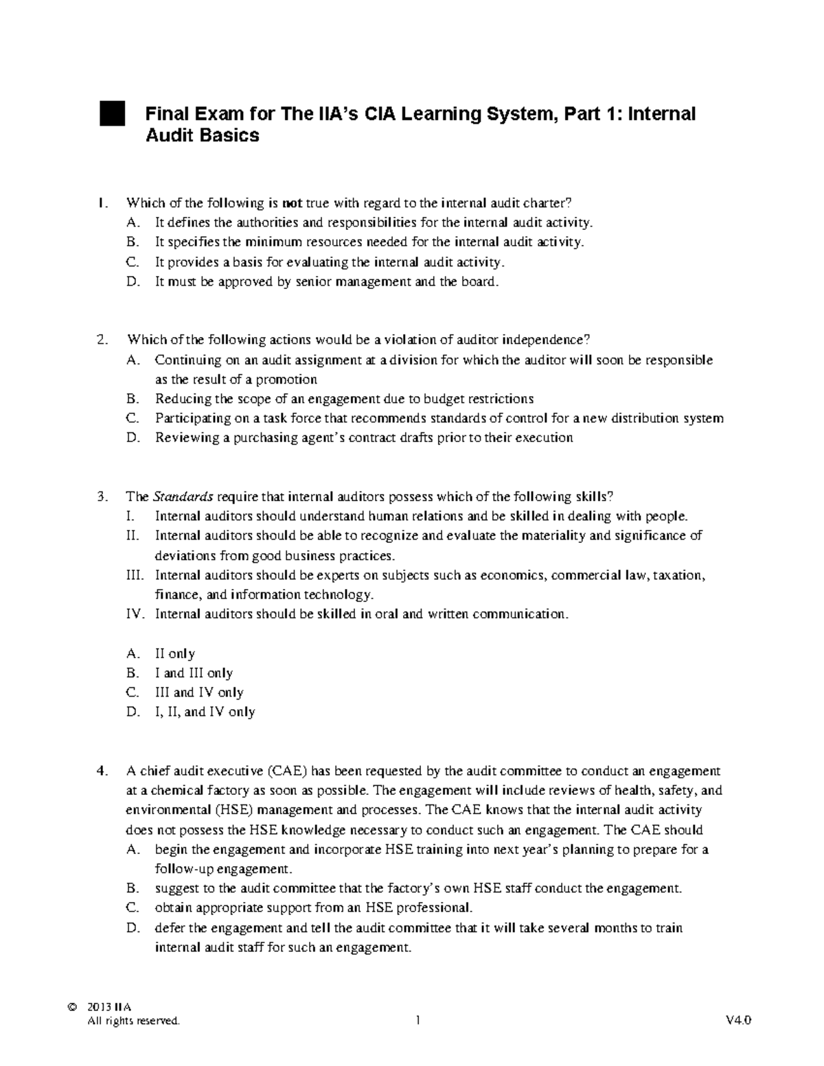 Appendix 5 questions(IIA CIAv4.0 Paper-Pencil-Exam-Part1 Student ...
