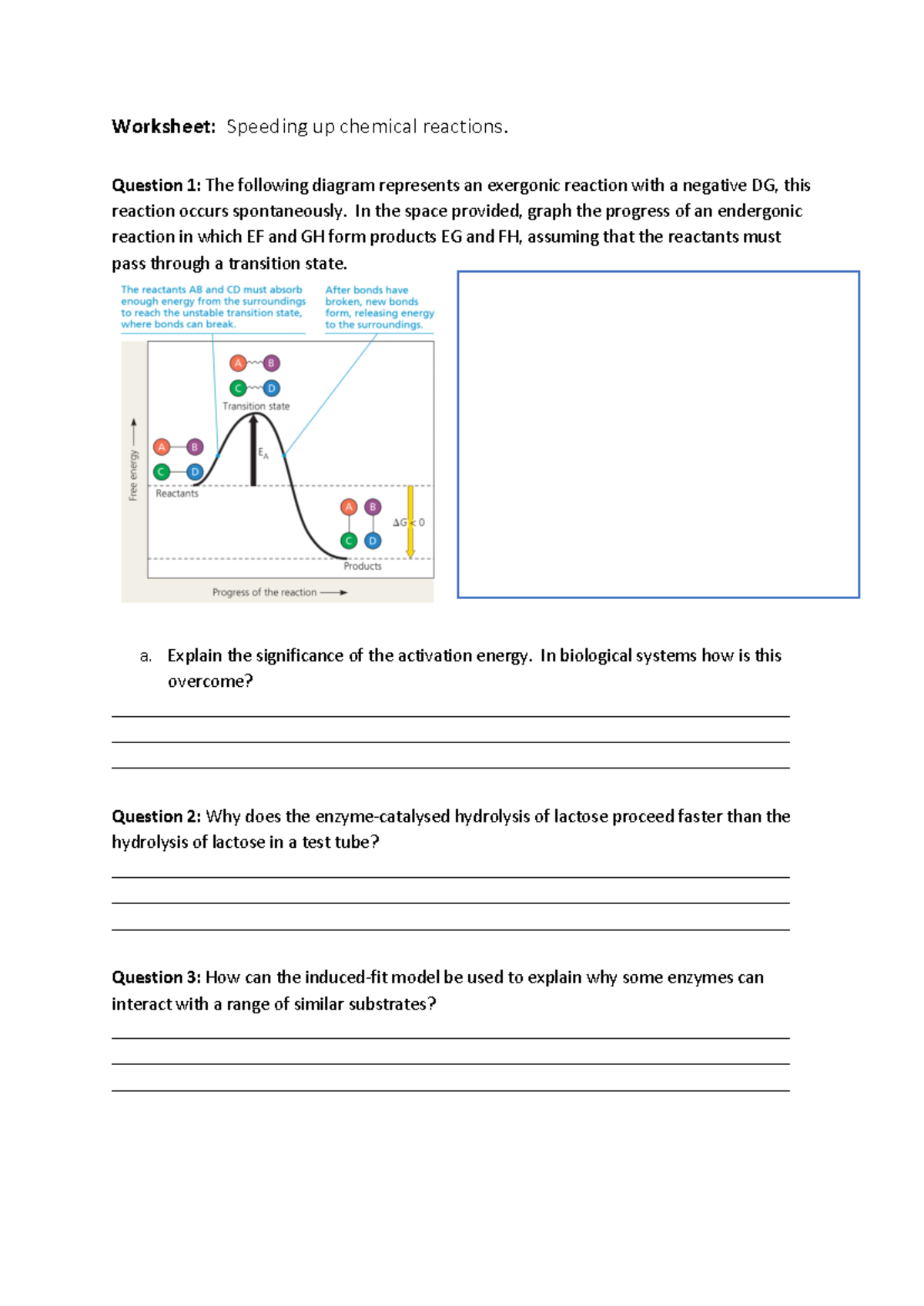 Worksheet - speeding up chemical reactions - Question 1: The following ...