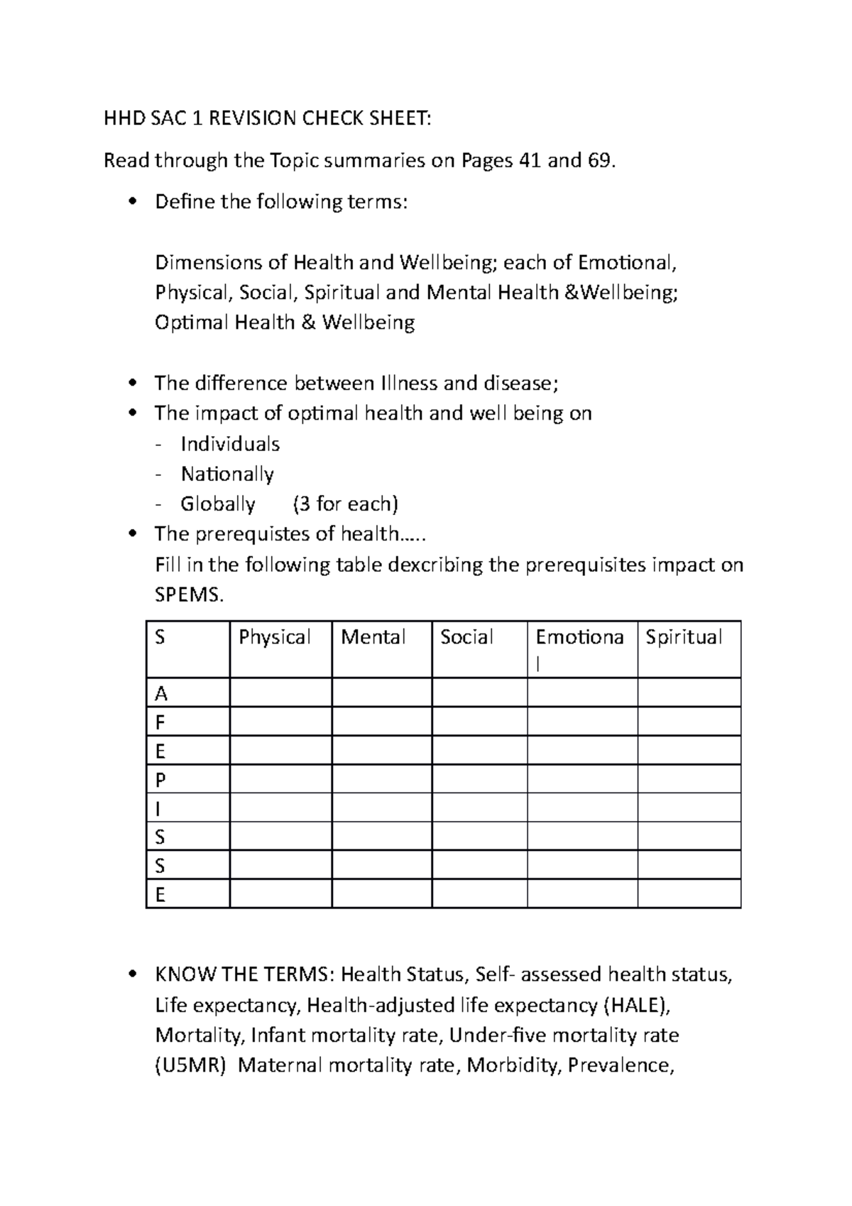 SAC 1 Revision Check Sheet - HHD SAC 1 REVISION CHECK SHEET: Read ...