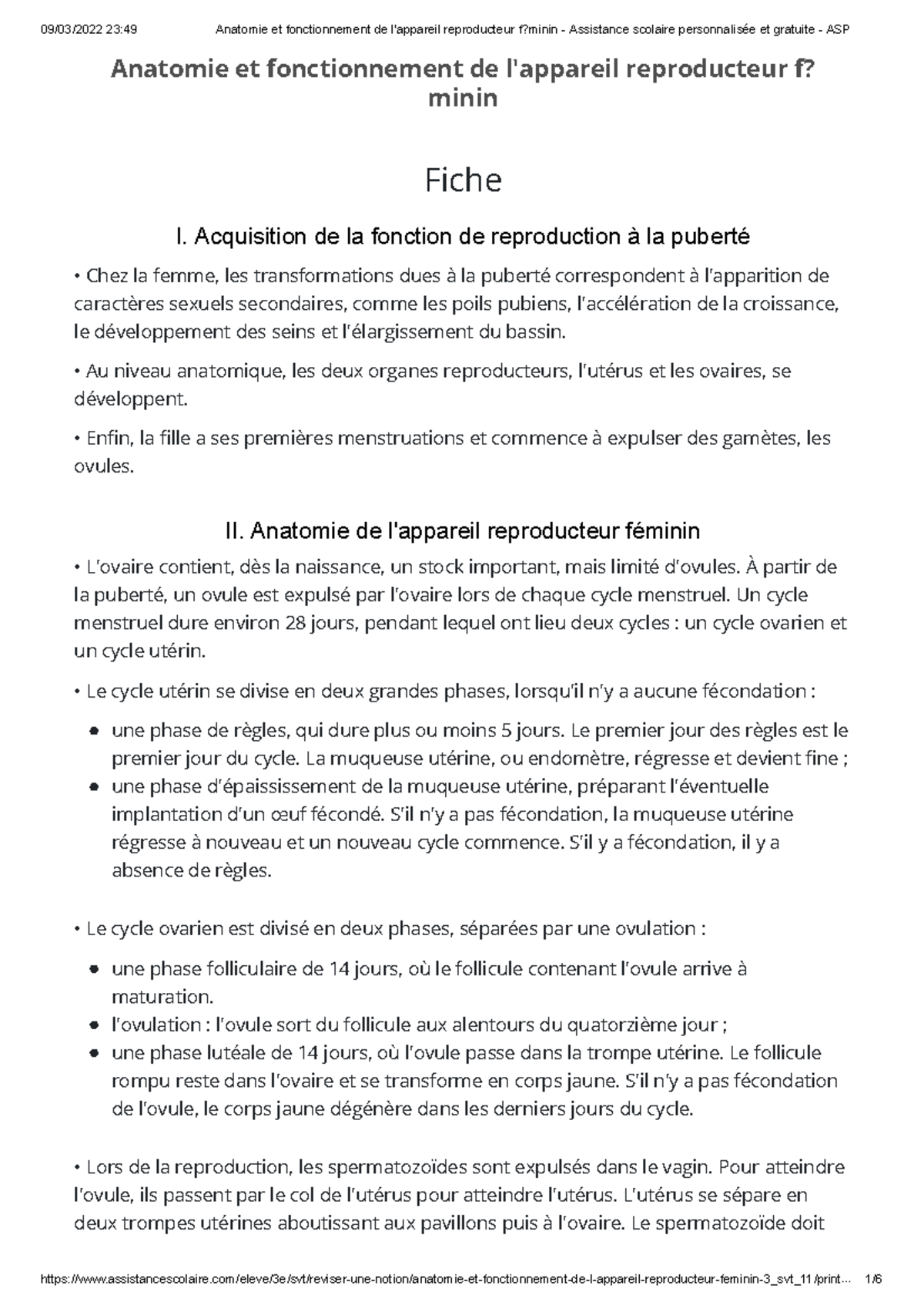 Anatomie Et Fonctionnement De Lappareil Reproducteur F Minin