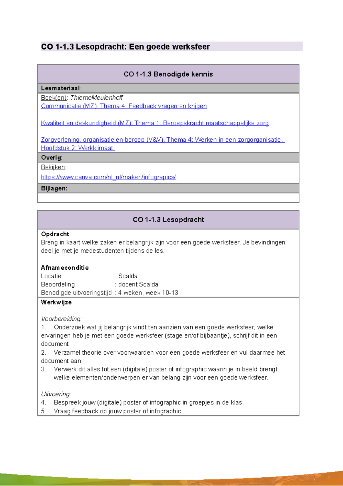CO 1-1.3 Lesopdracht Een goede werksfeer - Thema 4. Feedback vragen en ...