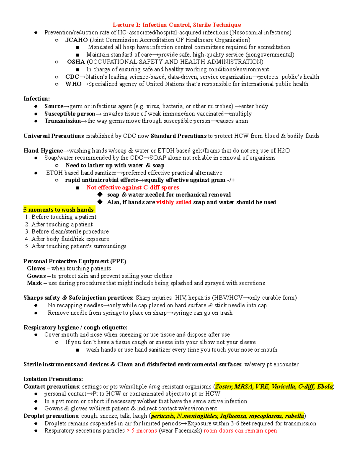 Clin Lab II - Midterm Exam Notes - Lecture 1: Infection Control ...