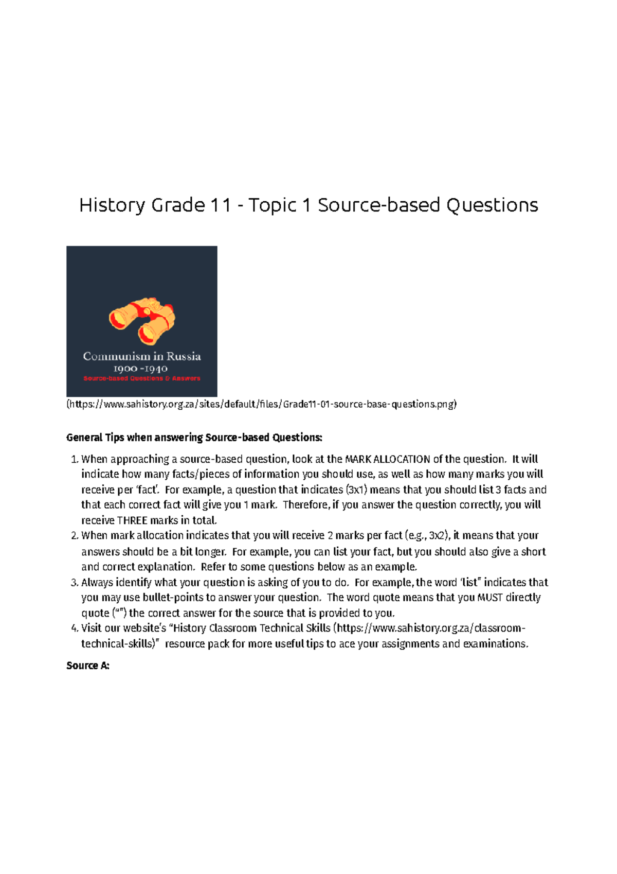 History Grade 11 - Topic 1 Source-based Questions South African History Online - - Studocu