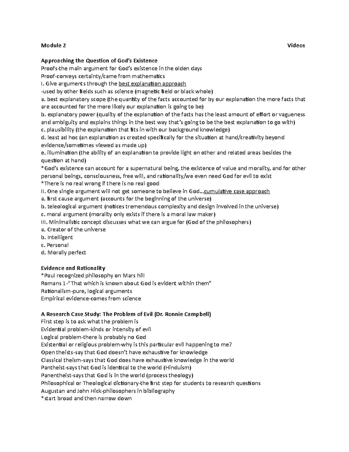 Module 2 Video Notes - Module 2 Videos Approaching the Question of God ...