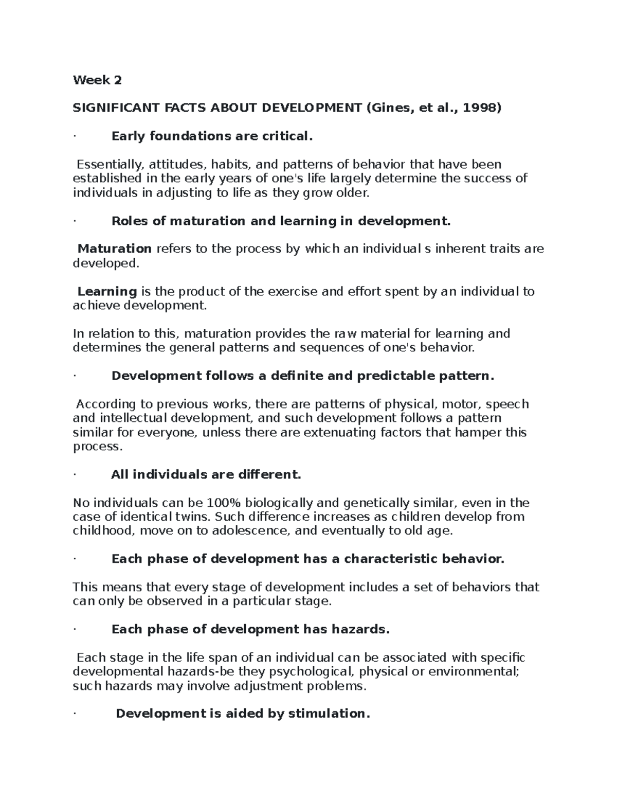 Week 2 Significant Facts About Development - Week 2 SIGNIFICANT FACTS ...