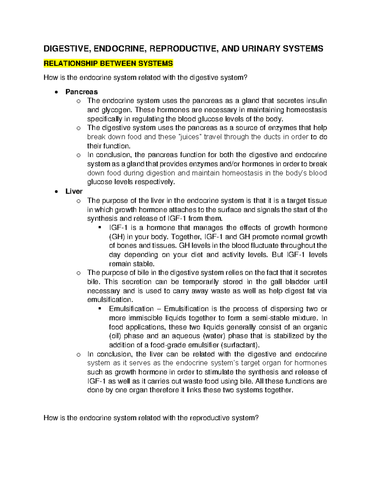 Endocrine System Notes - DIGESTIVE, ENDOCRINE, REPRODUCTIVE, AND ...