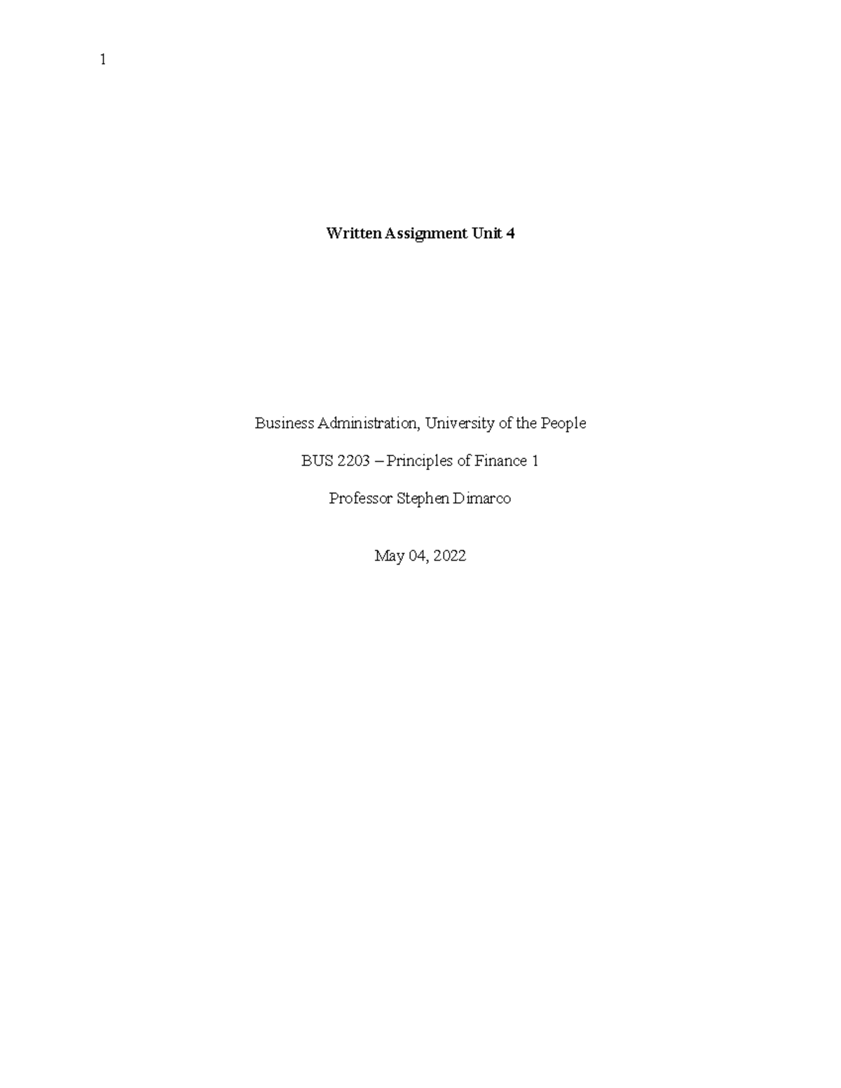 BUS 2203 Written Assignment Unit 4 - Written Assignment Unit 4 Business Administration ...
