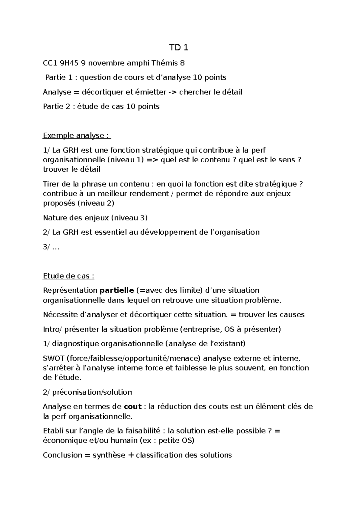 Présentation TD - TD 1 CC1 9H45 9 novembre amphi Thémis 8 Partie 1 : question de cours et d ...