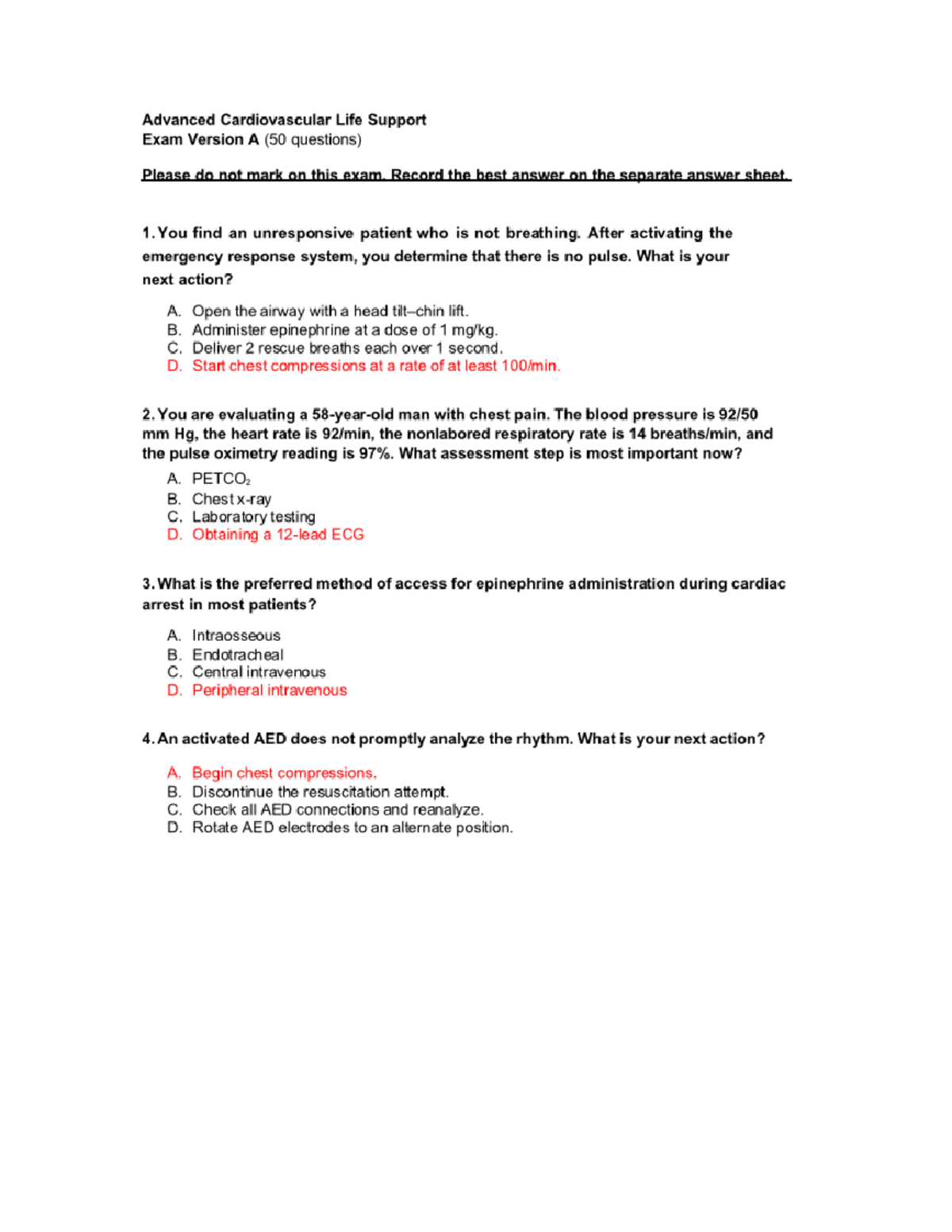 Test a - acls practice - Studocu