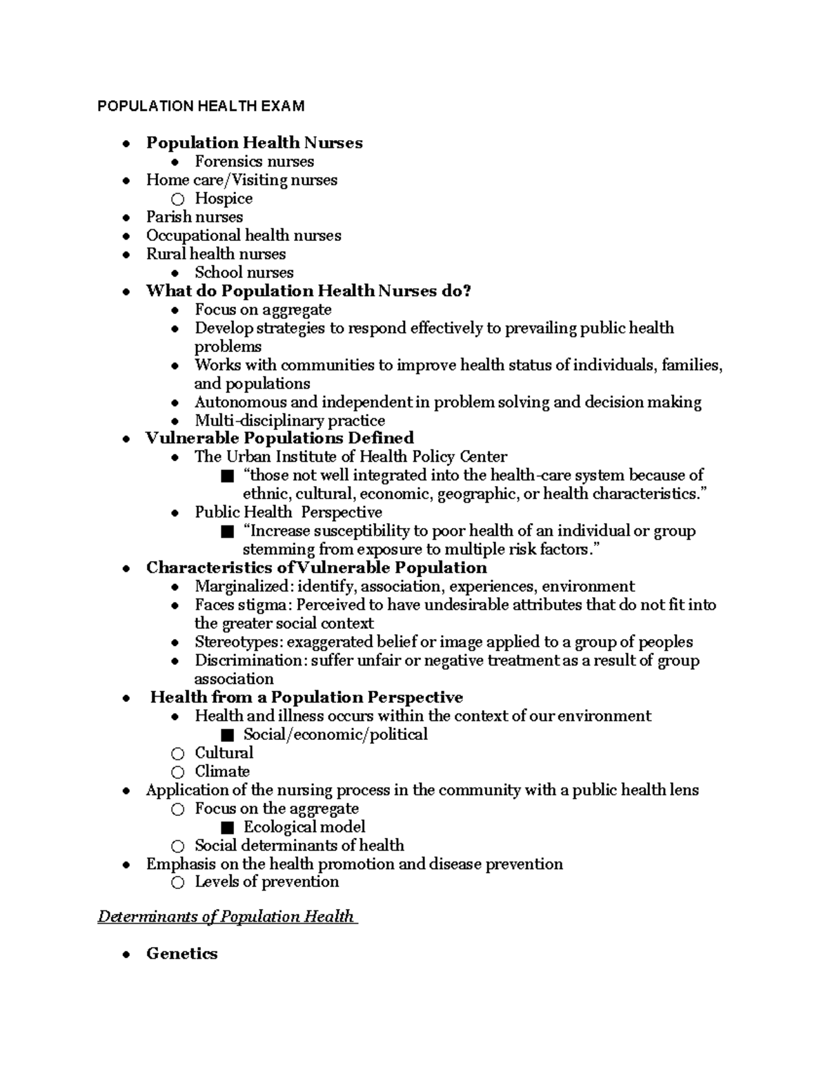 Population Health EXAM - POPULATION HEALTH EXAM Population Health ...