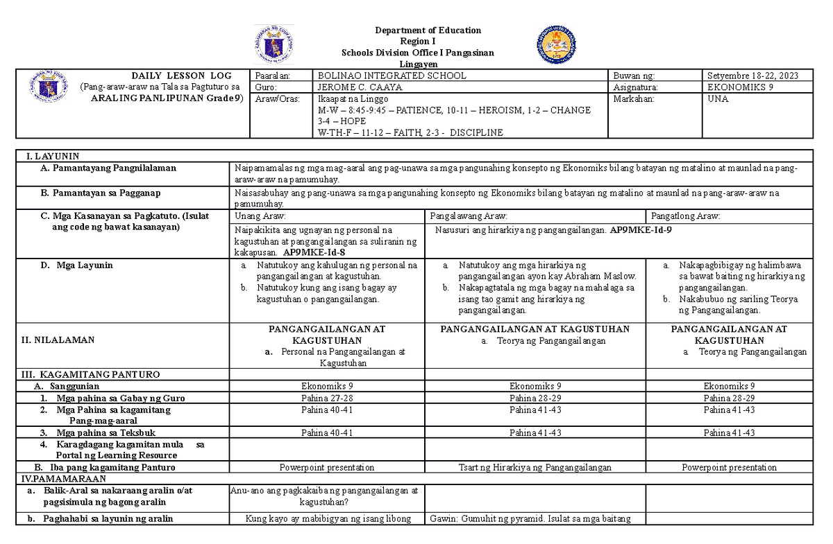 AP 9 1st Grading Week 4 - lesson plan - Department of Education Region ...