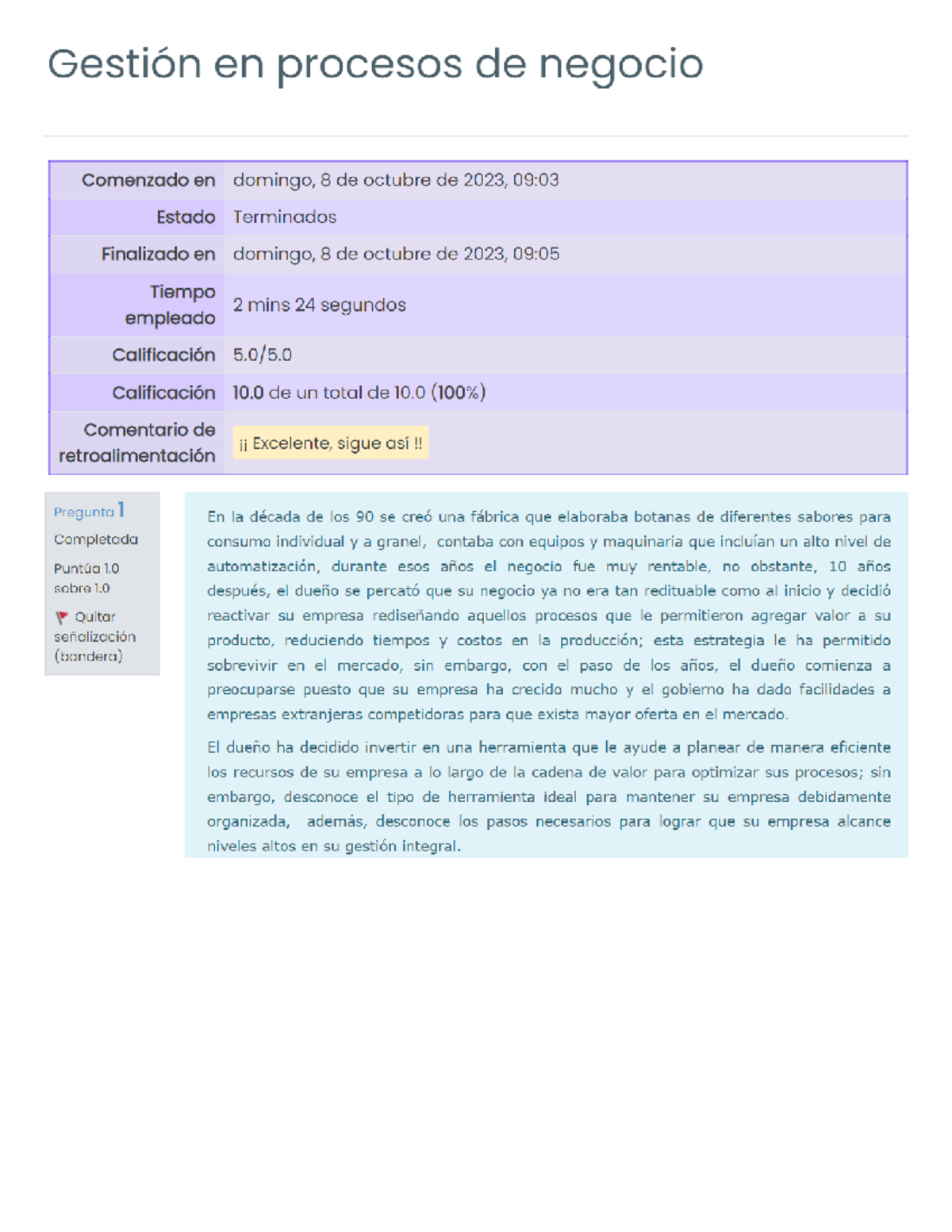 Gestion en procesos de negocio - Puntos extra 1 autocalificable - Studocu