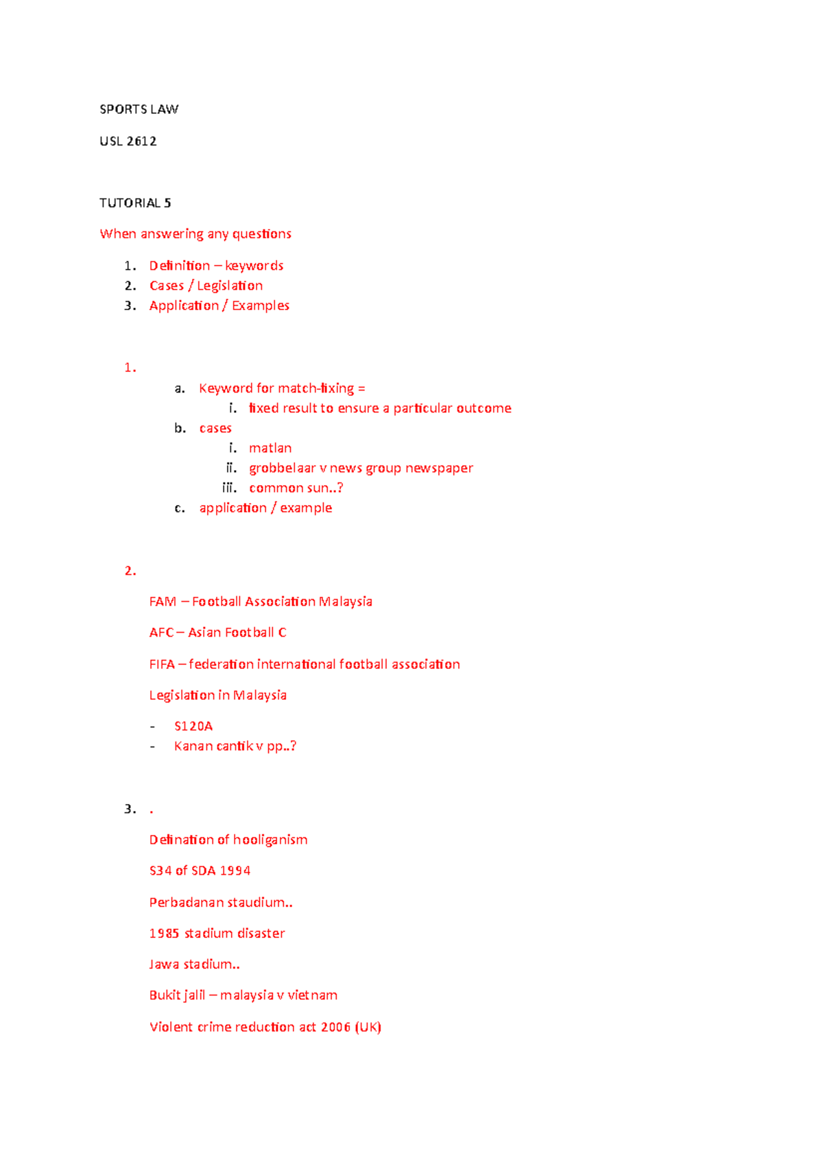Sport Law Tutorial 5 - red colour is answer given by mdm - SPORTS LAW ...