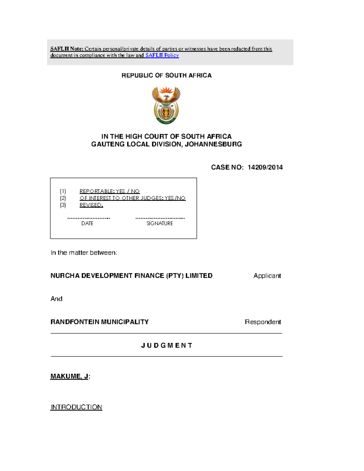 295 - Case law - SAFLII Note: document in compliance with the law and ...