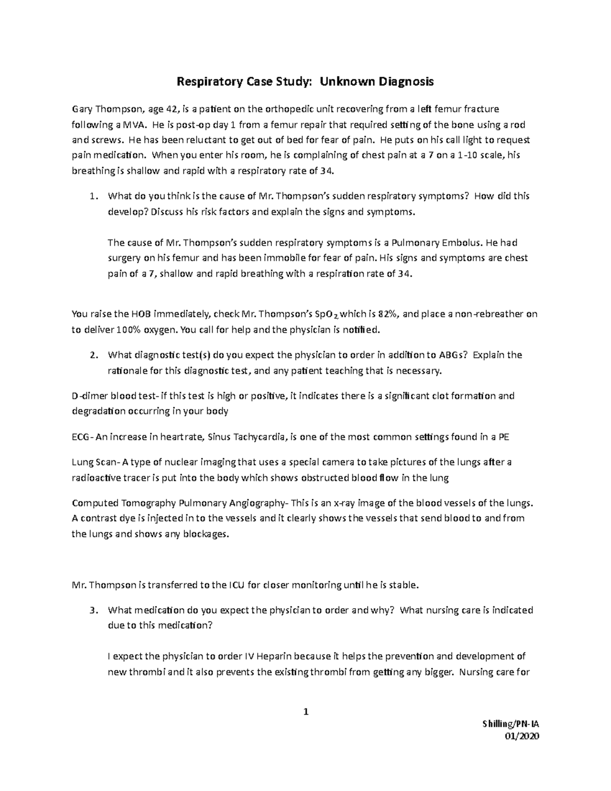 Unknown Case Study - Respiratory Case Study: Unknown Diagnosis Gary ...