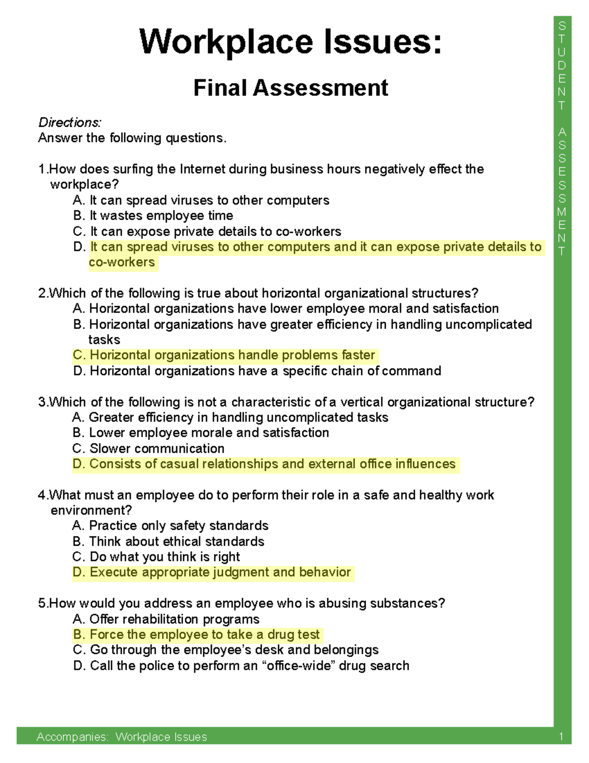 Assessment VI - Final Assessment - S T U D E N T A S S E S S M E N T ...
