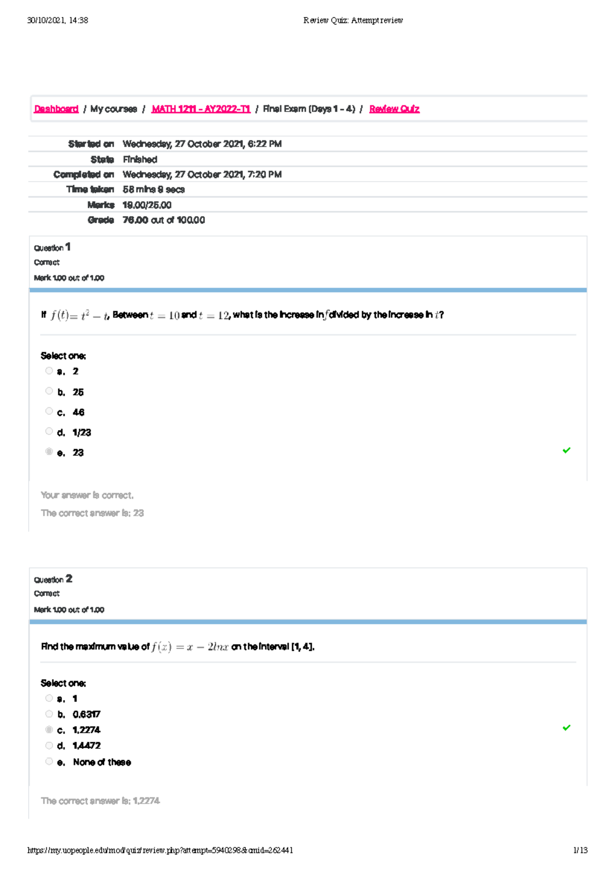 Math 1211 Review Quiz - Started on Wednesday, 27 October 2021, 622 PM ...