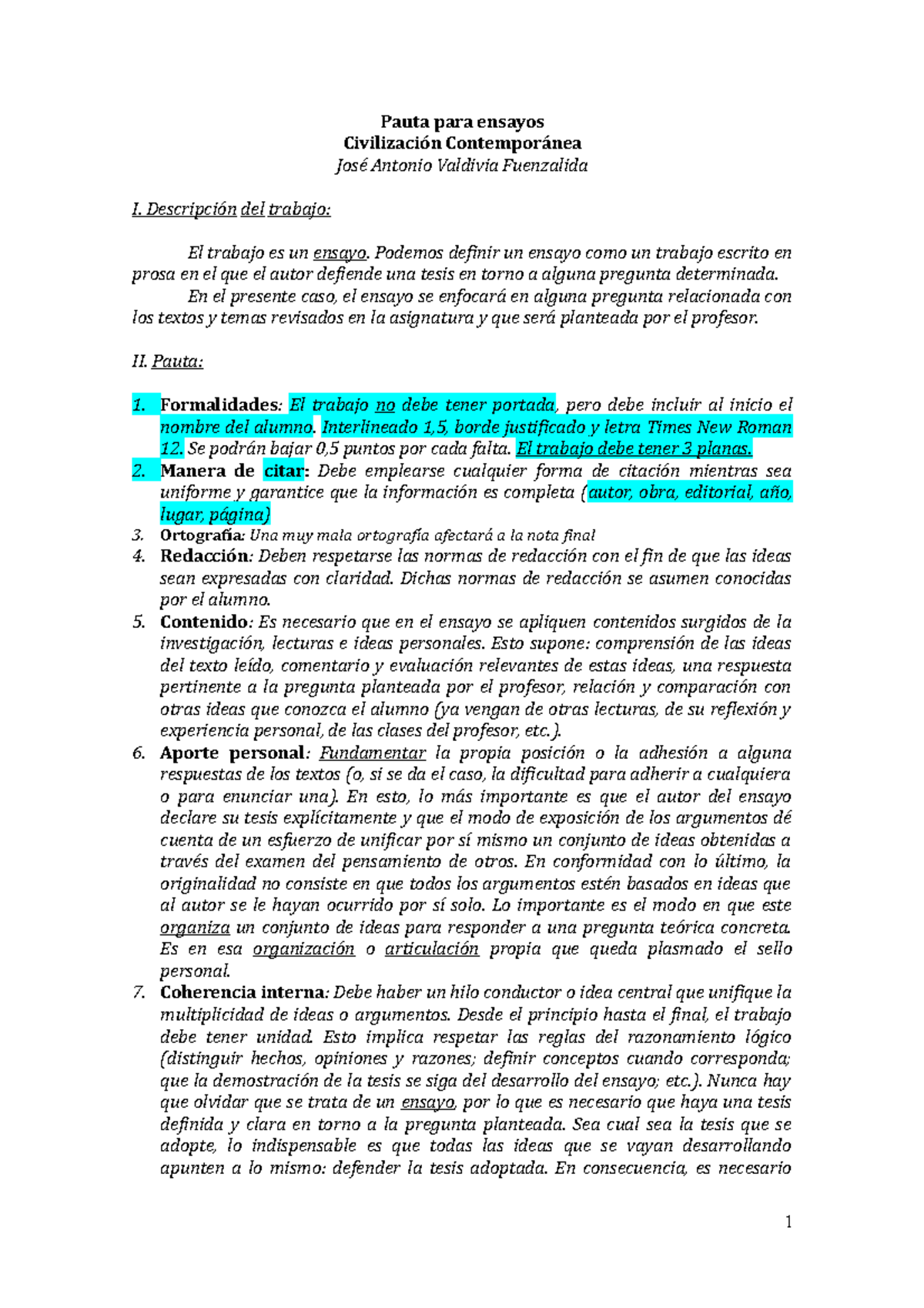 Pauta para el Ensayo - Pauta para ensayos Civilización Contemporánea ...