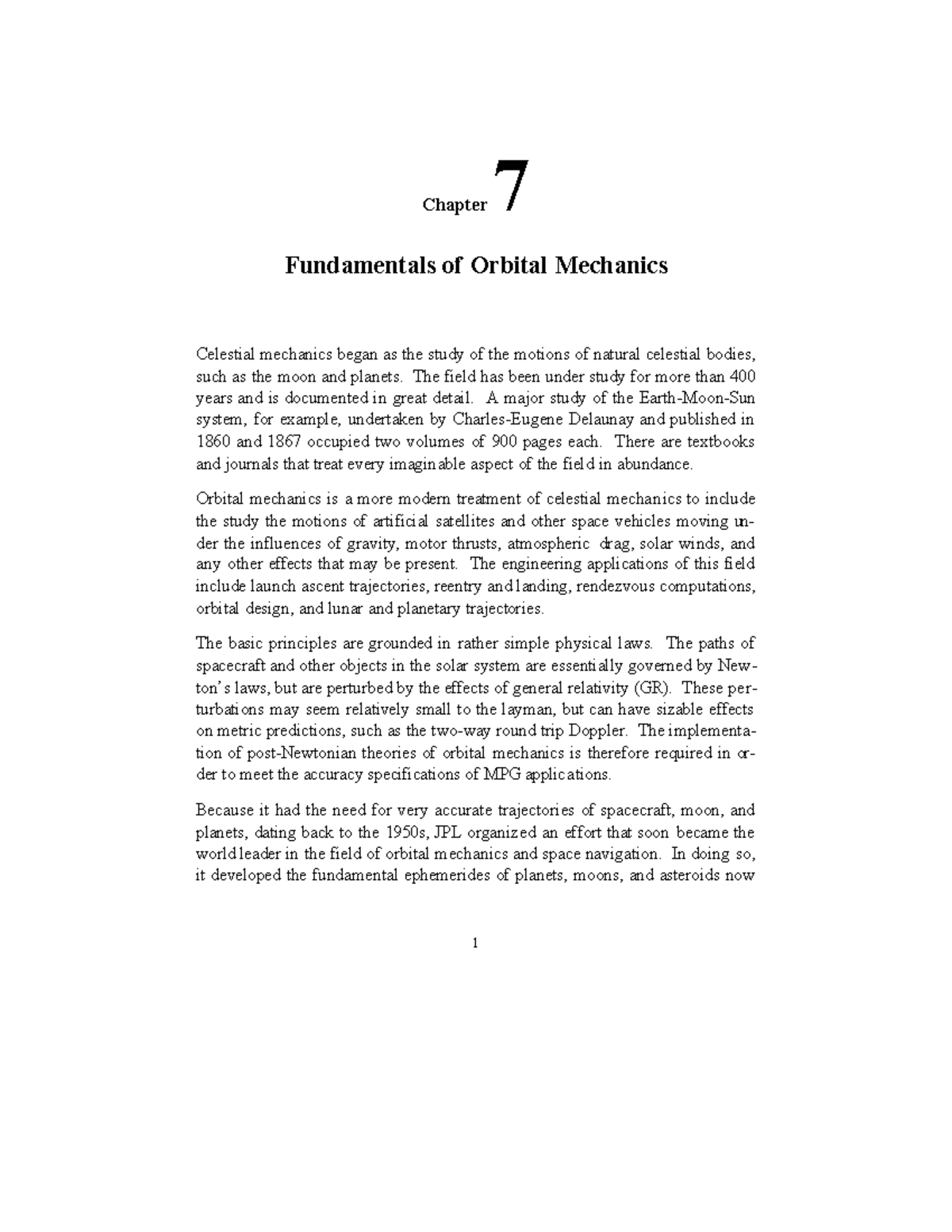 Chapter 7-Orbital Mechanics - 1 Chapter 7 Fundamentals of Orbital ...