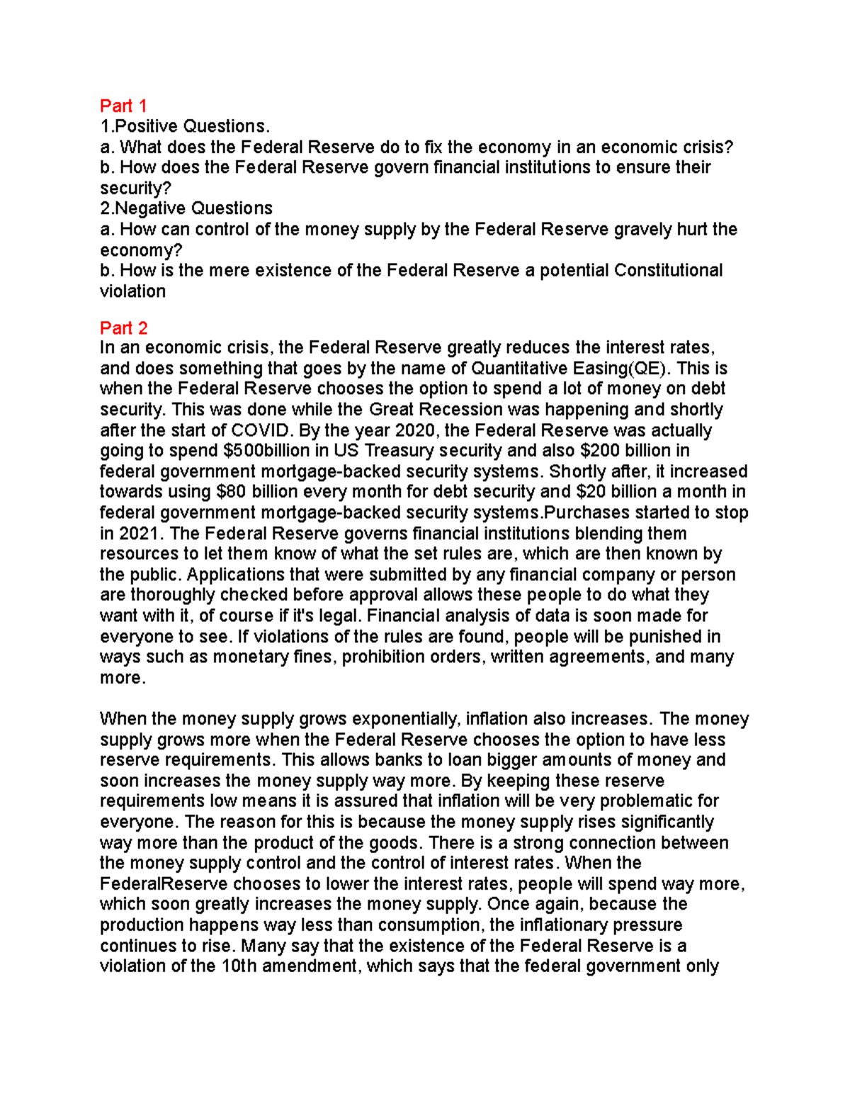 03.04 The Federal Reserve - Part 1 1 Questions. a. What does the ...