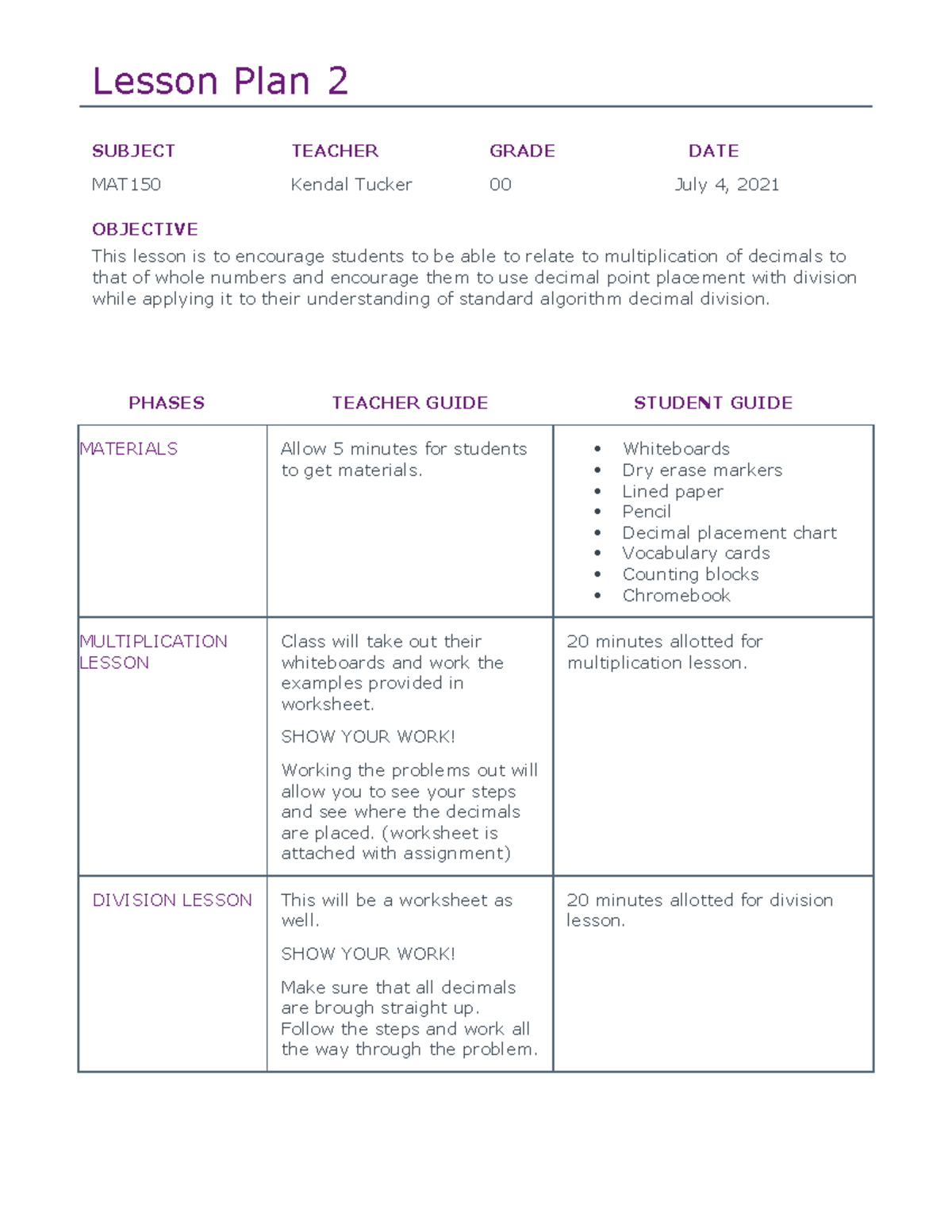 Lesson Plan 2 - PHASES TEACHER GUIDE STUDENT GUIDE MATERIALS Allow 5 ...