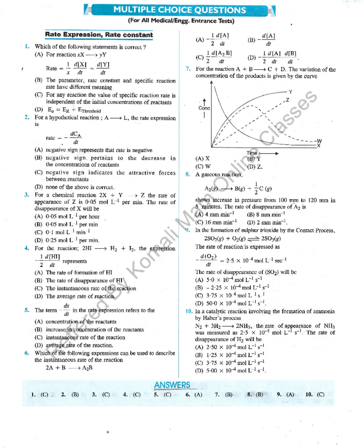 Chemical Kinetics Questions - MULTIPLE CHOICE QUESTIONS (For All ...