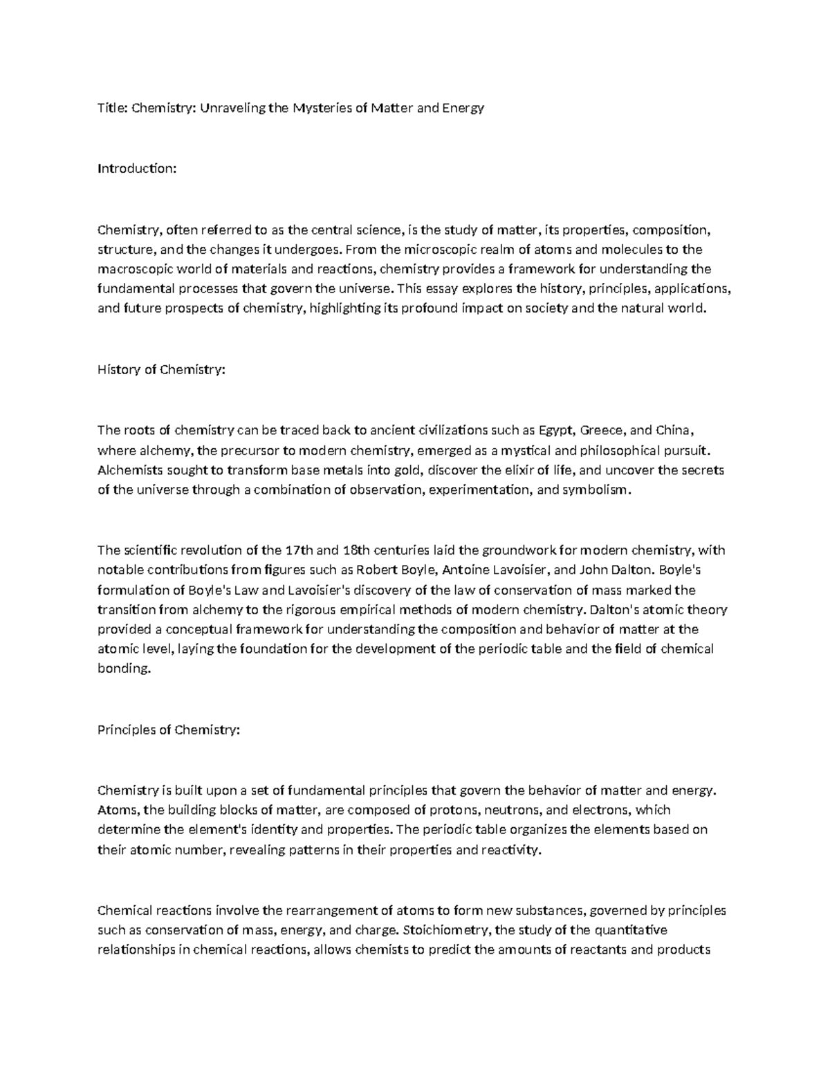 Chemistry............... - Title: Chemistry: Unraveling the Mysteries ...