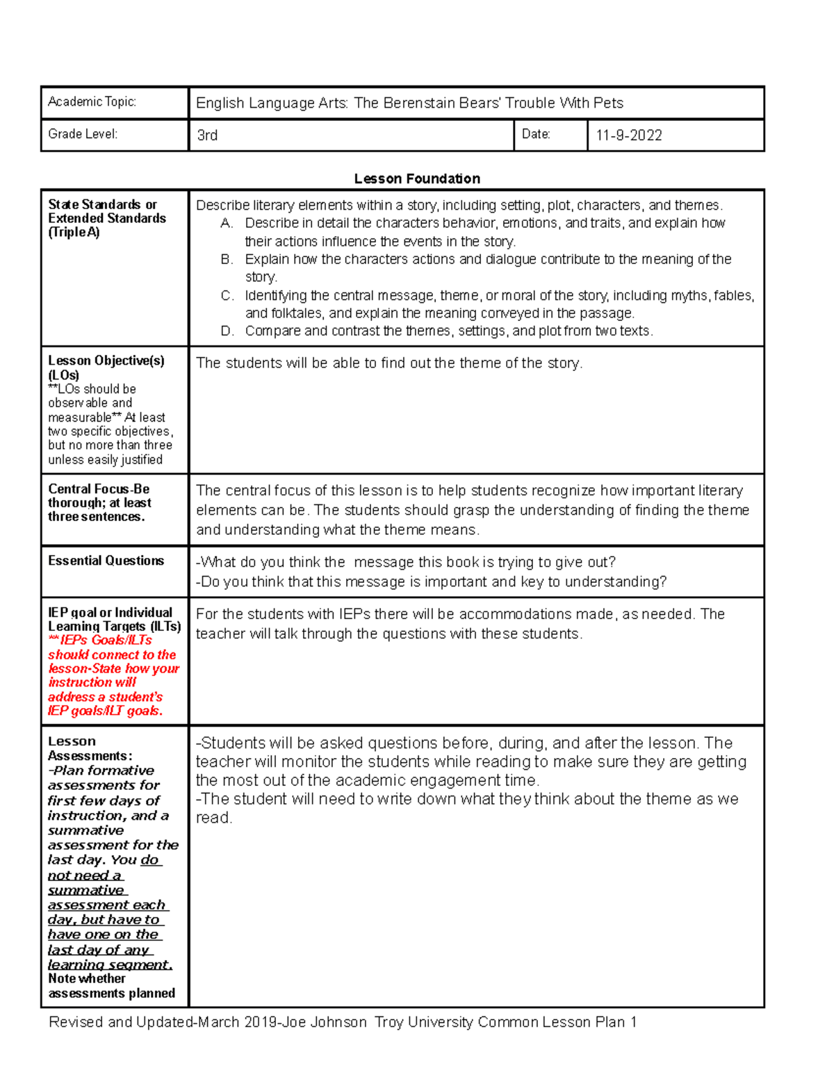 Picture Book Lesson Plan - Academic Topic: English Language Arts: The ...