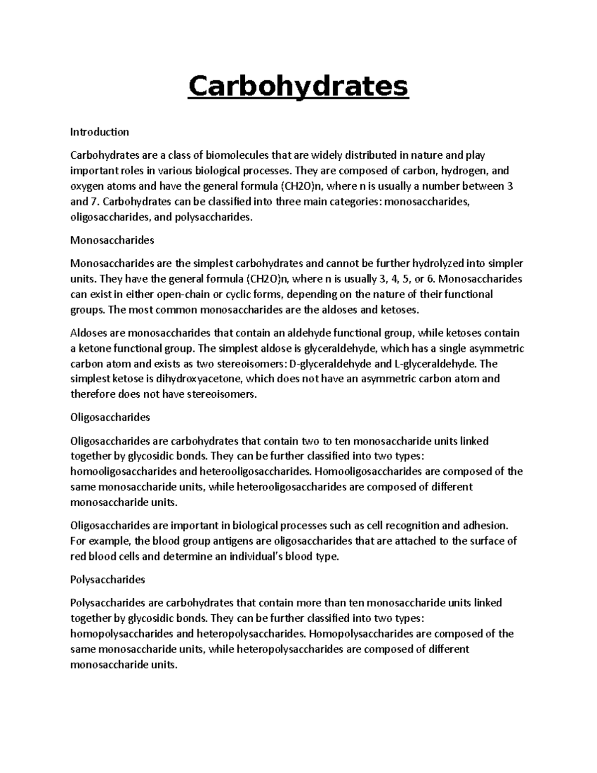 Carbohydrates Overview - Carbohydrates Introduction Carbohydrates are a ...