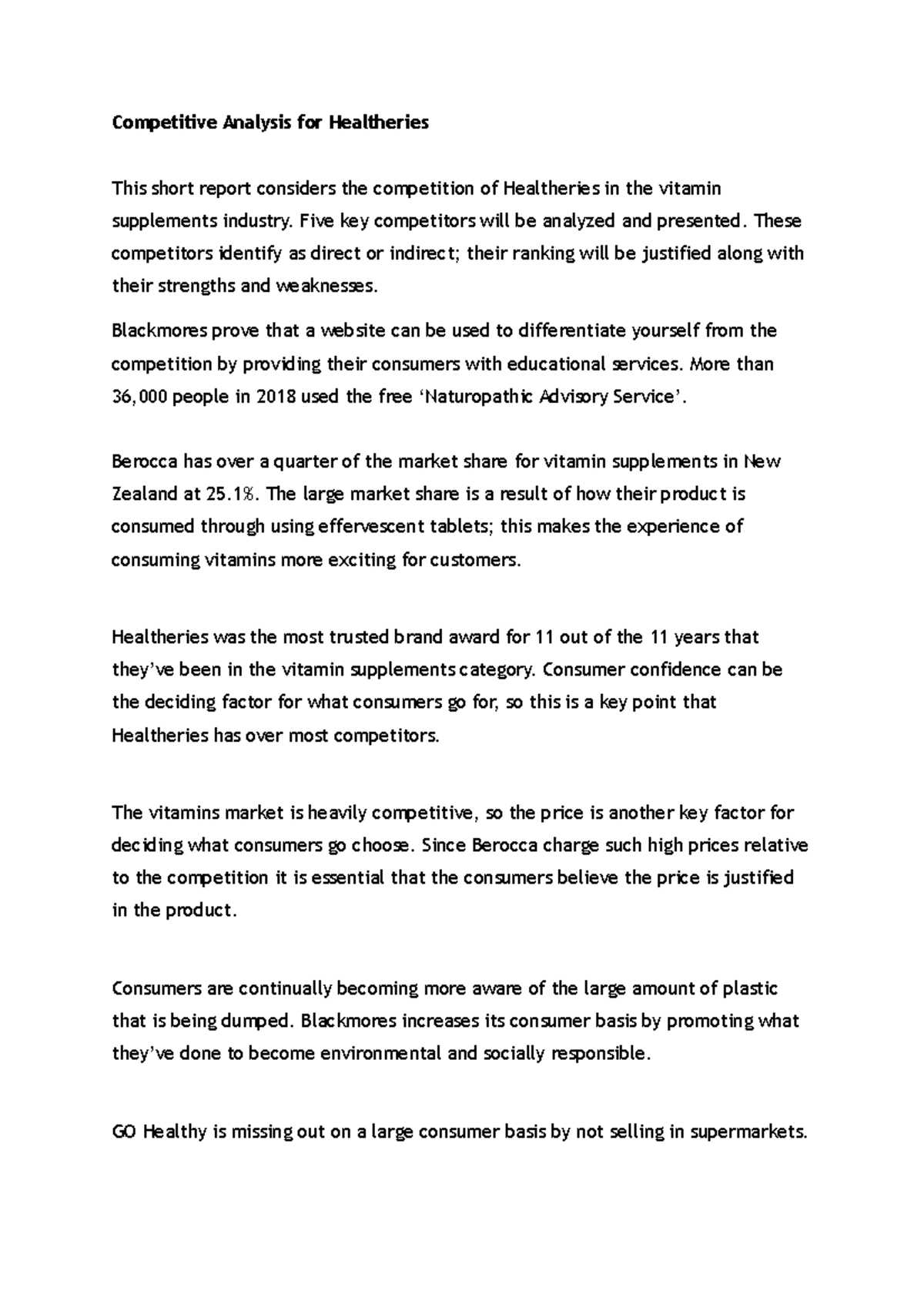 Competitive Analysis for Health Care Brands - Competitive Analysis for ...