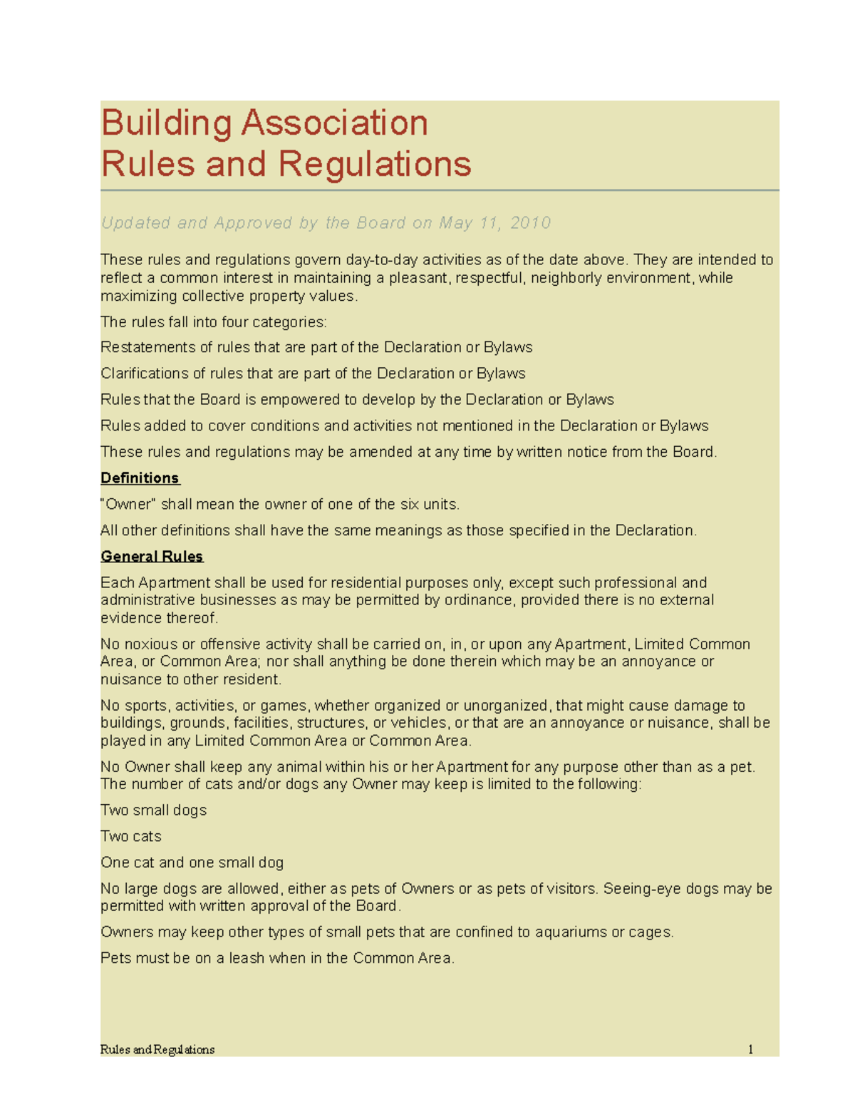 Rules Draft start - Building Association Rules and Regulations Updated ...
