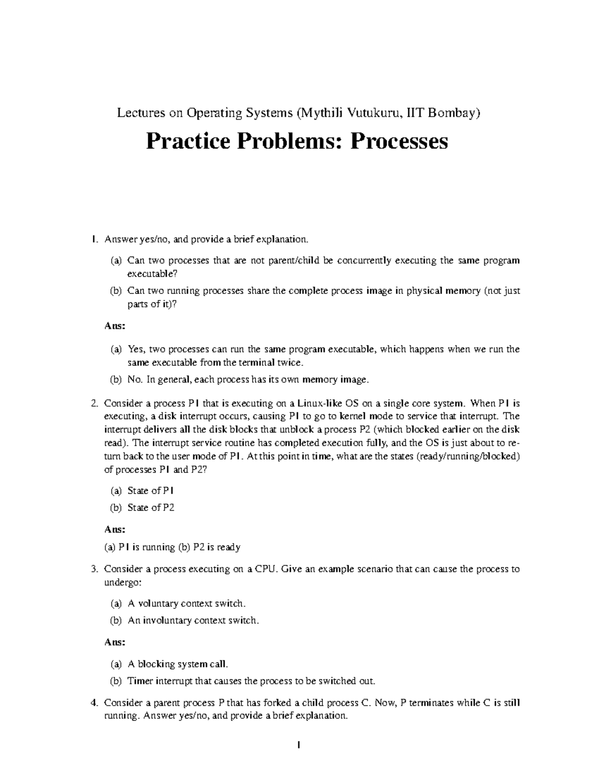 Ps-proc - Lectures on Operating Systems (Mythili Vutukuru, IIT Bombay) Practice Problems ...