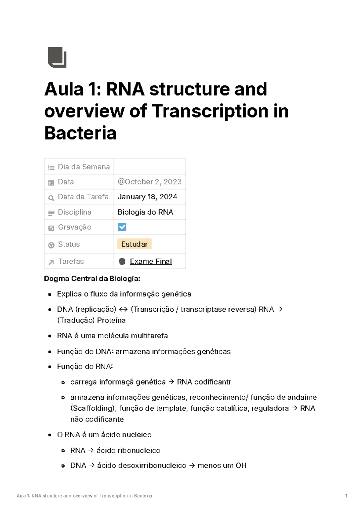 0ca7e6d5-75c1-47ca-b635-cf6ed91b03b5 Aula 1 RNA structure and overview of Transcription in ...