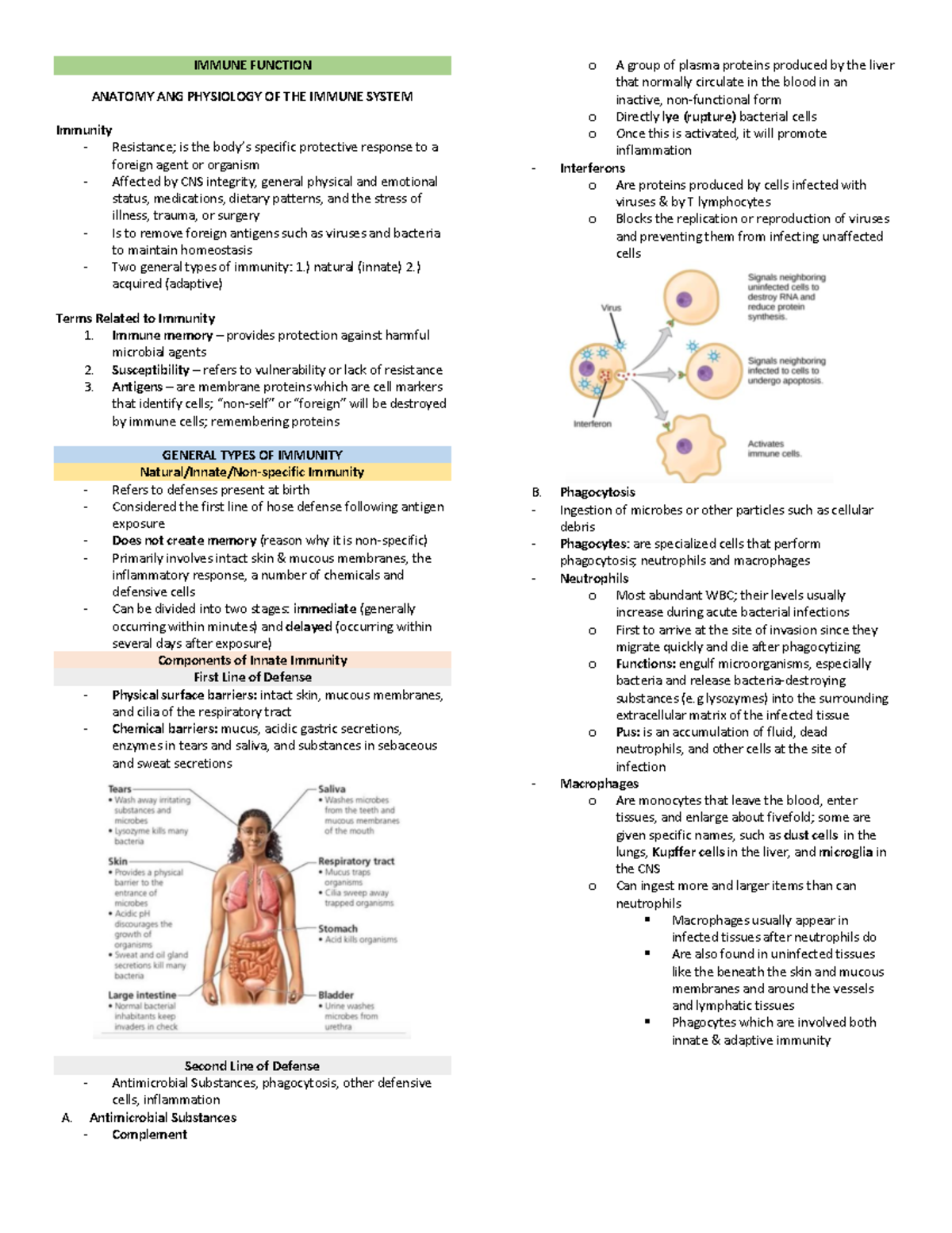 Immune Disorders Notes ver - IMMUNE FUNCTION ANATOMY ANG PHYSIOLOGY OF ...