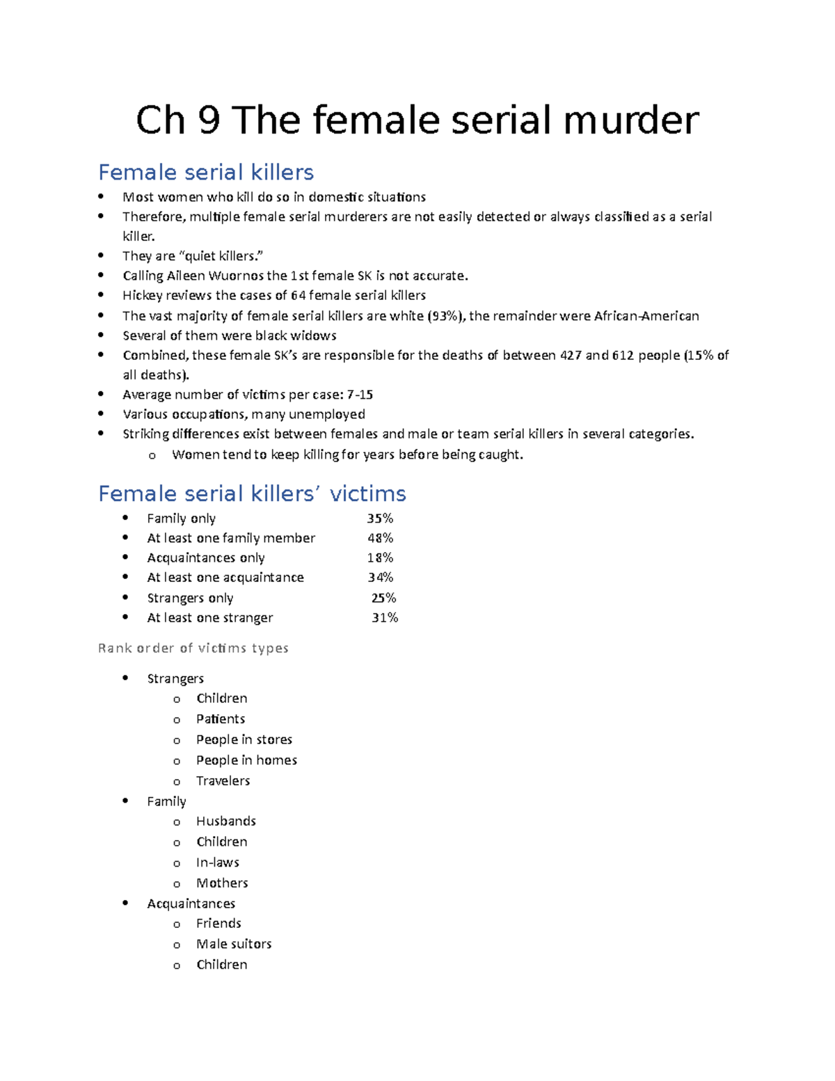 Ch 9 The female serial murder - Ch 9 The female serial murder Female ...