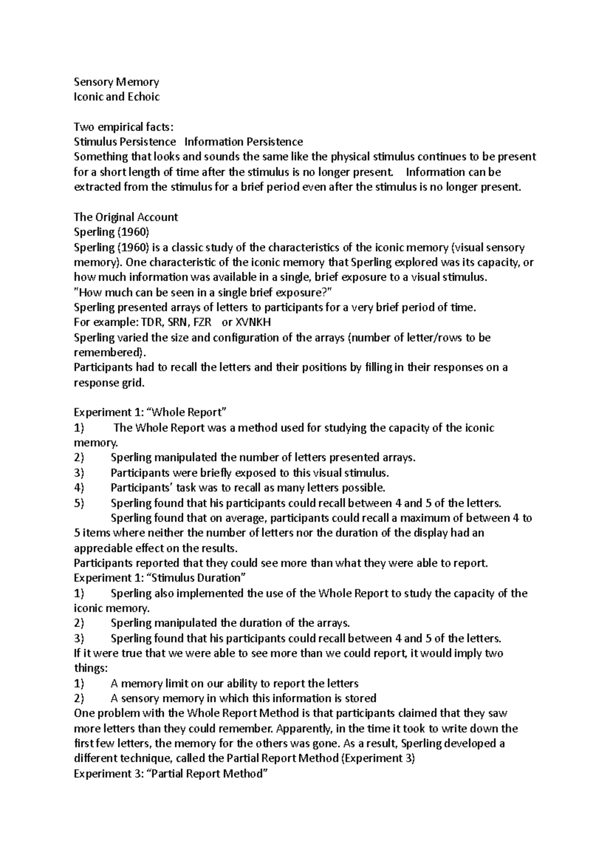 Sensory Memory lecture 2 - Sensory Memory Iconic and Echoic Two ...