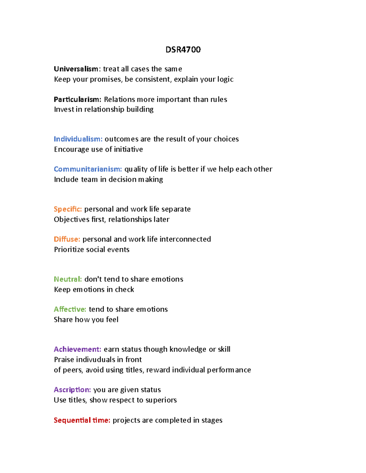 DSR4700 Notes DE Cours - DSR Universalism: treat all cases the same ...