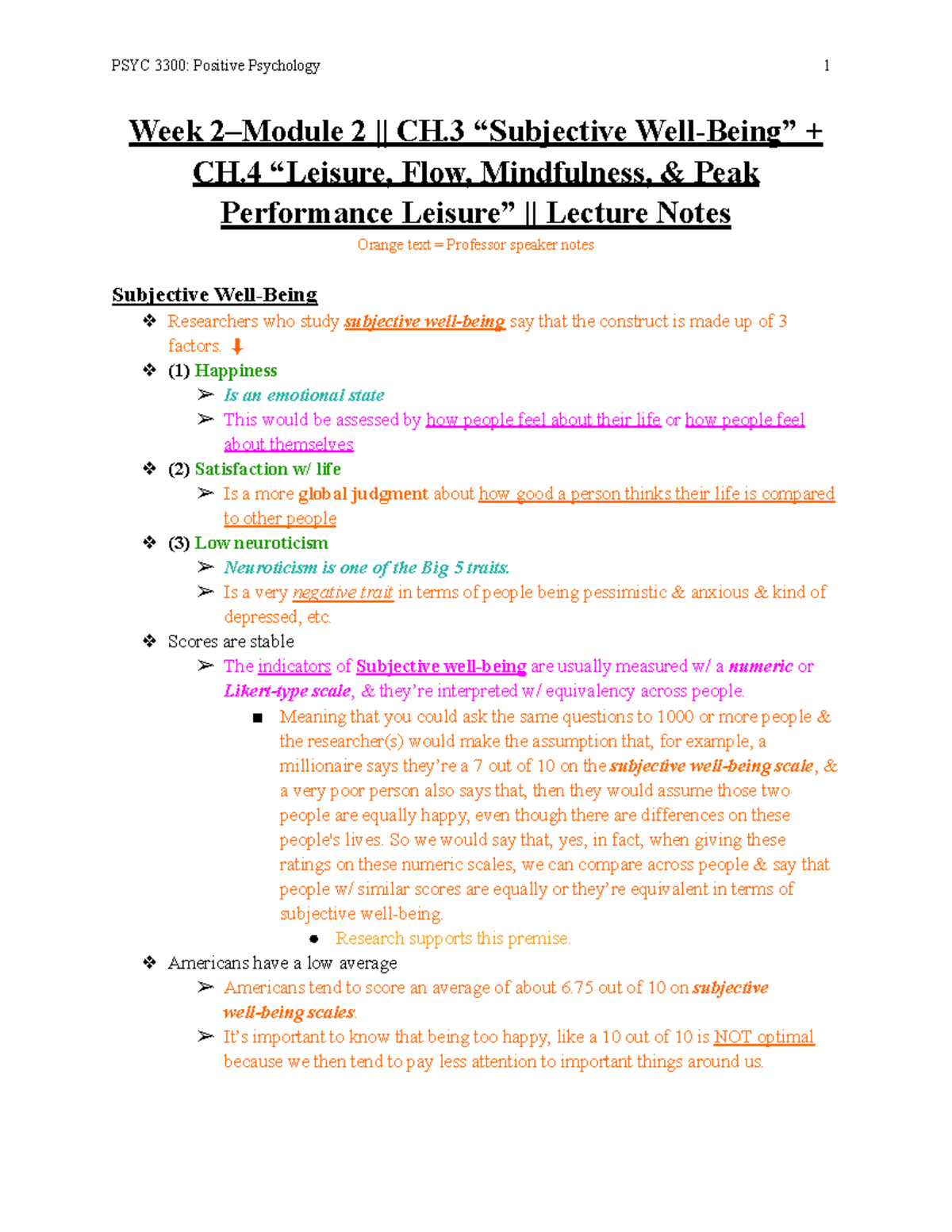 PSYC 3300 Module 2 Lecture Notes - Week 2–Module 2 || CH