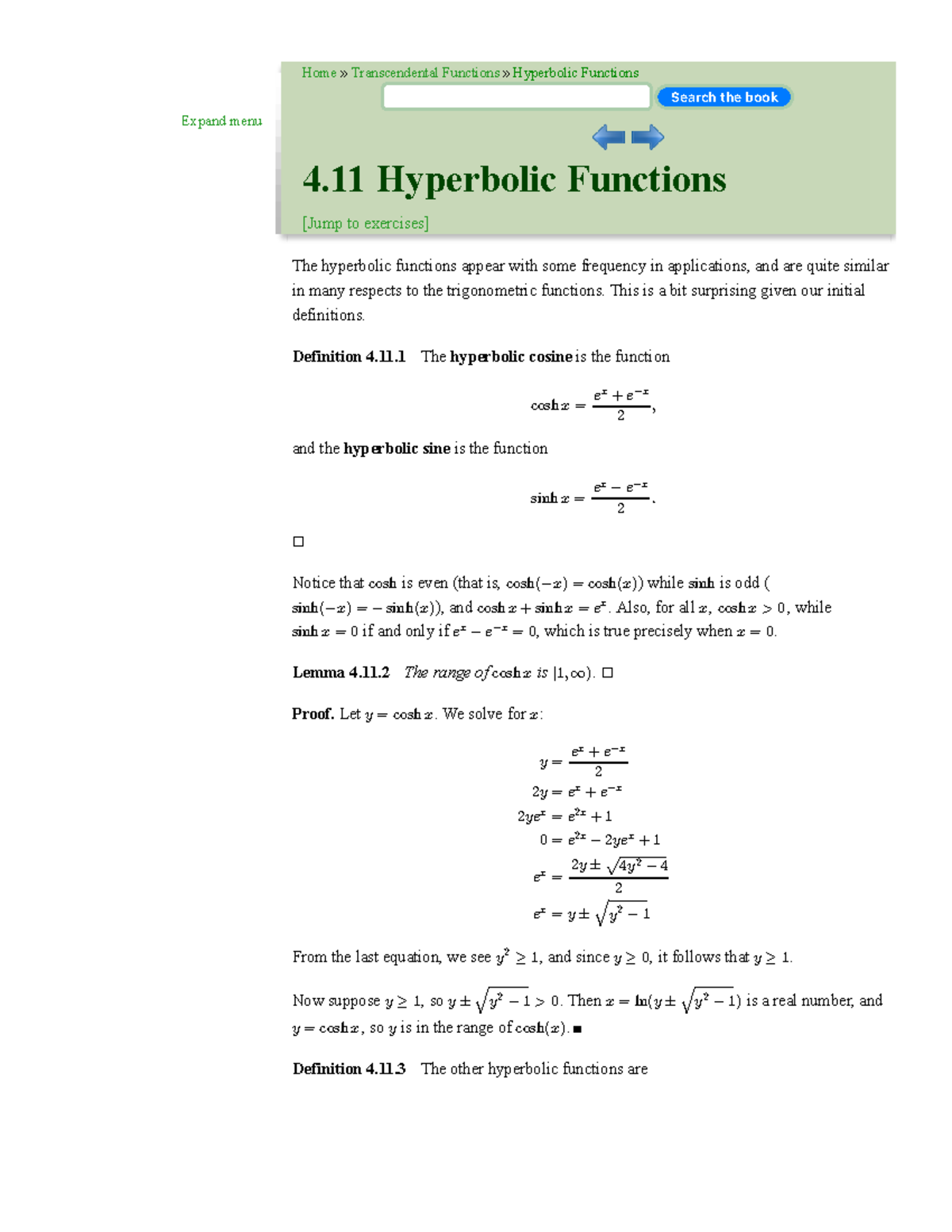 4.11 Hyperbolic Functions - The hyperbolic functions appear with some ...