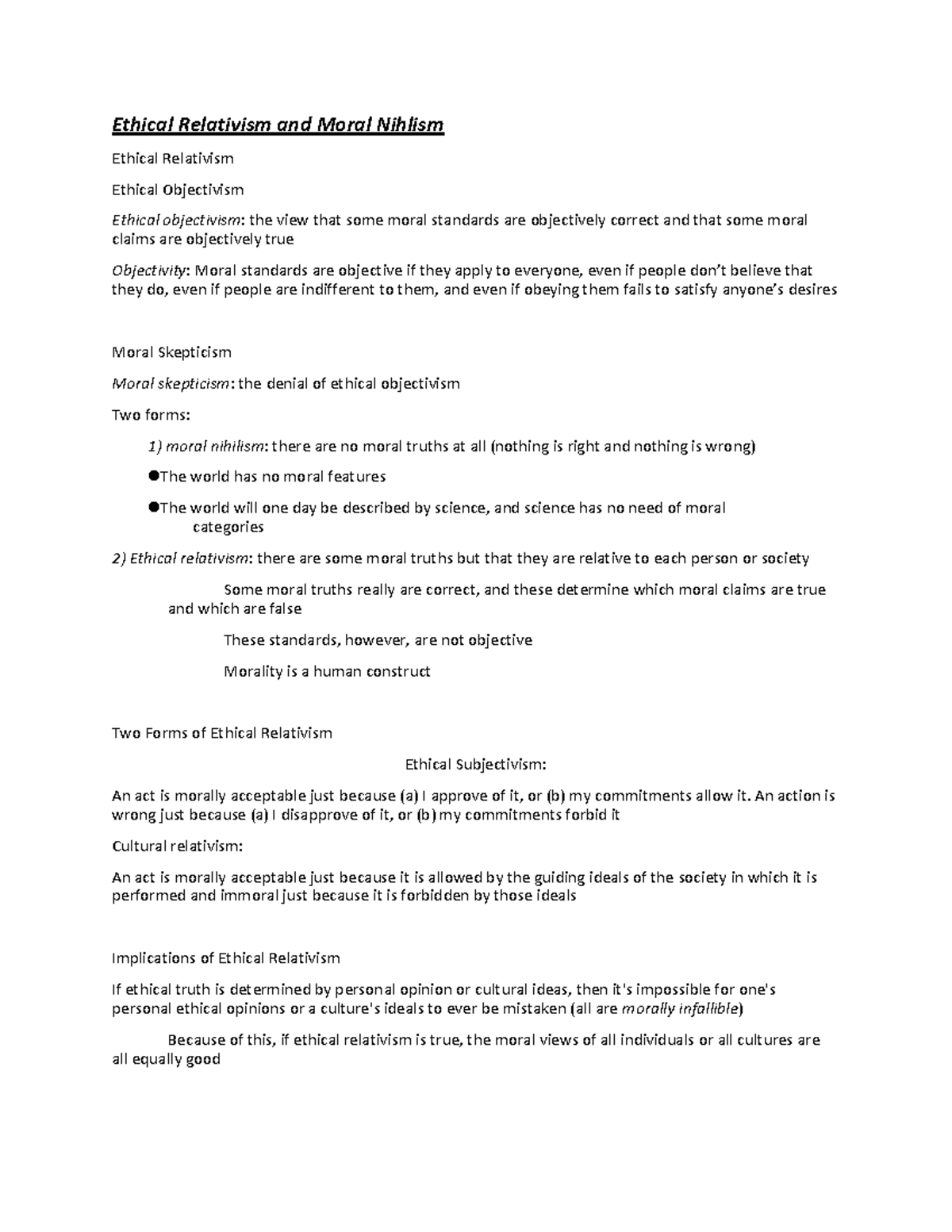 Moral nihilism - Ethical Relativism and Moral Nihlism Ethical ...