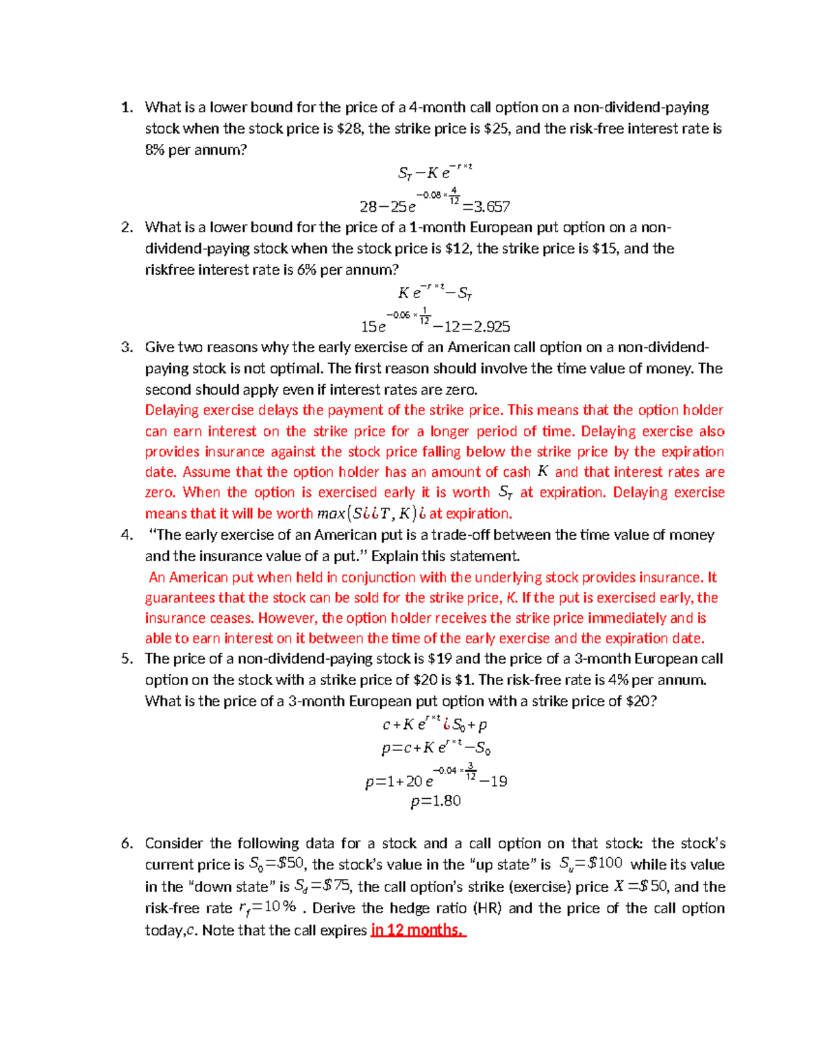 Prob set 4 sol - What is a lower bound for the price of a 4-month call option on a - Studocu