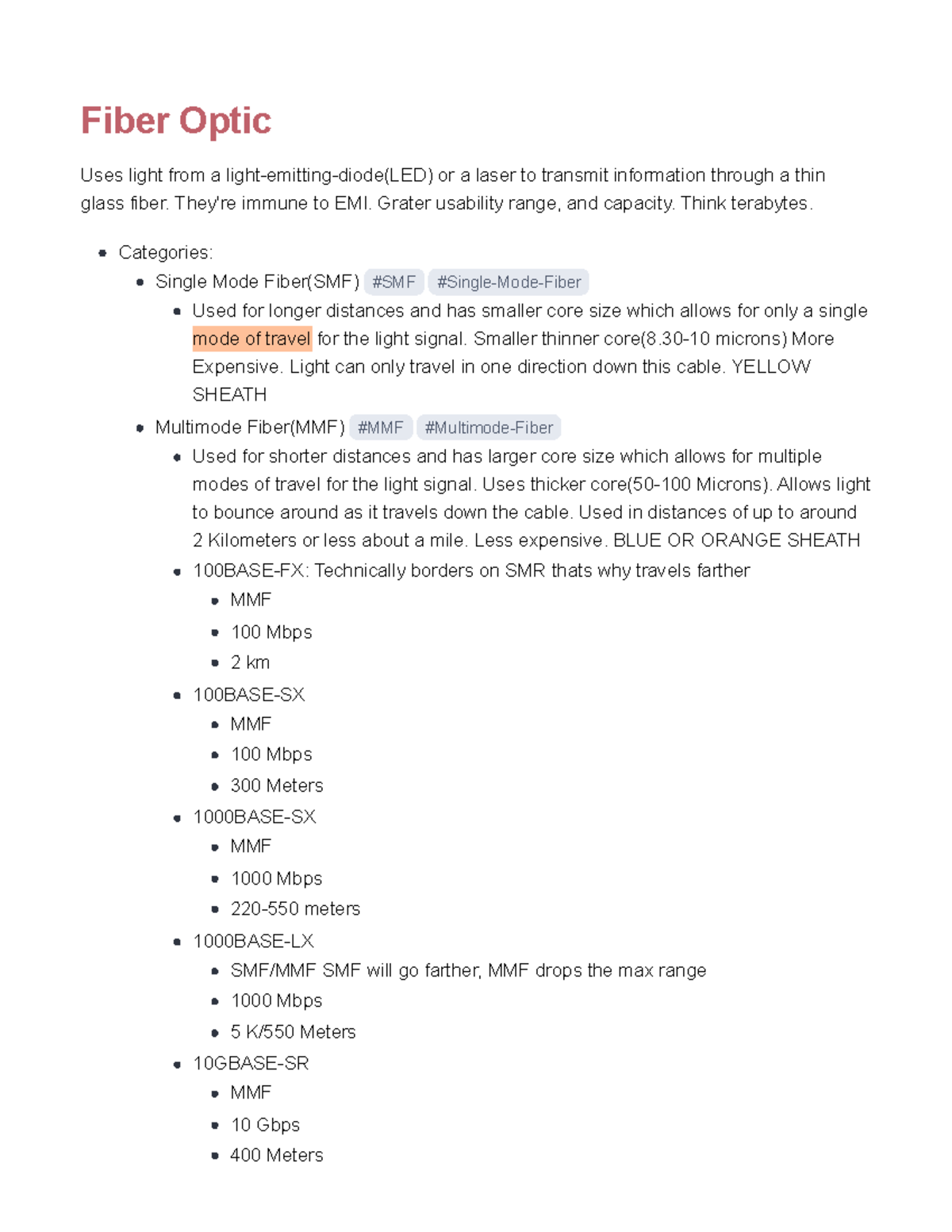 Fiber optics - notes - Fiber Optic Uses light from a light-emitting ...