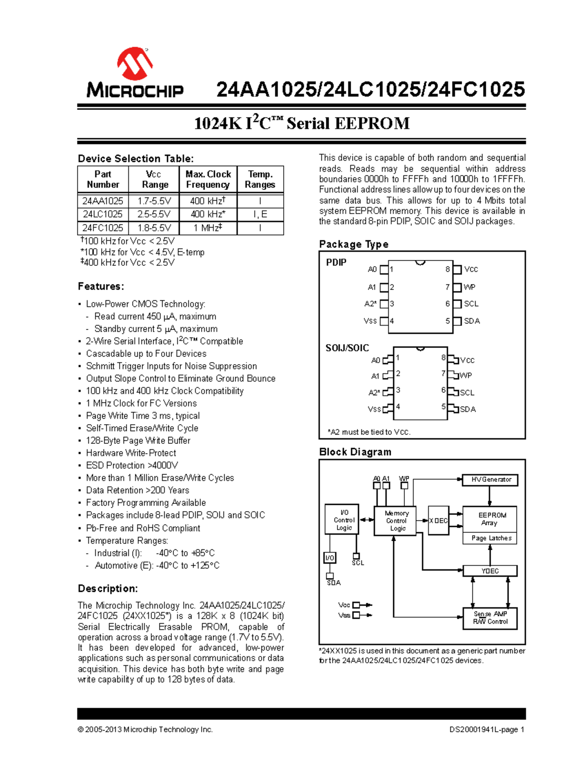 24LC1025 - Serial Eeprom - 2005-2013 Microchip Technology Inc ...