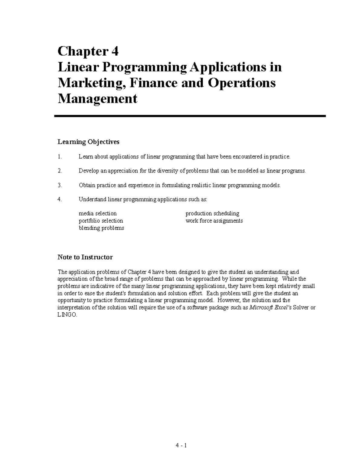MS14E chapter 04 Final - Chapter 4 Linear Programming Applications in Marketing, Finance and ...