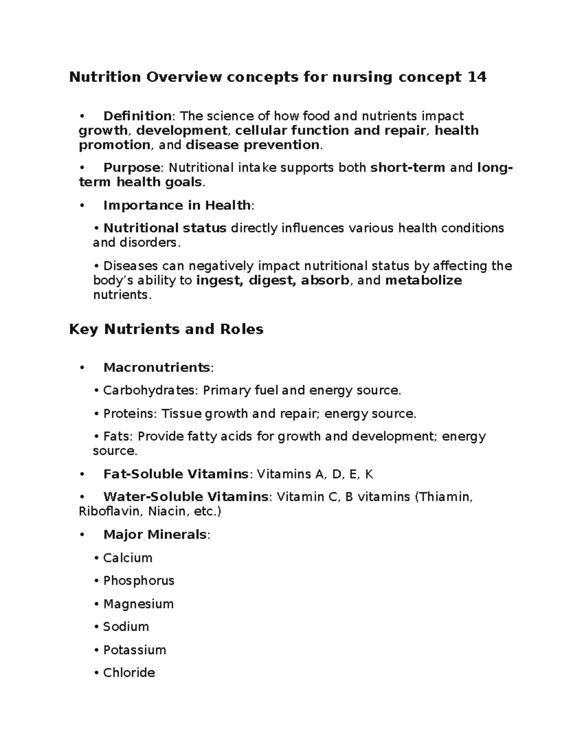 nutrition notes - Nutrition Overview concepts for nursing concept 14 ...