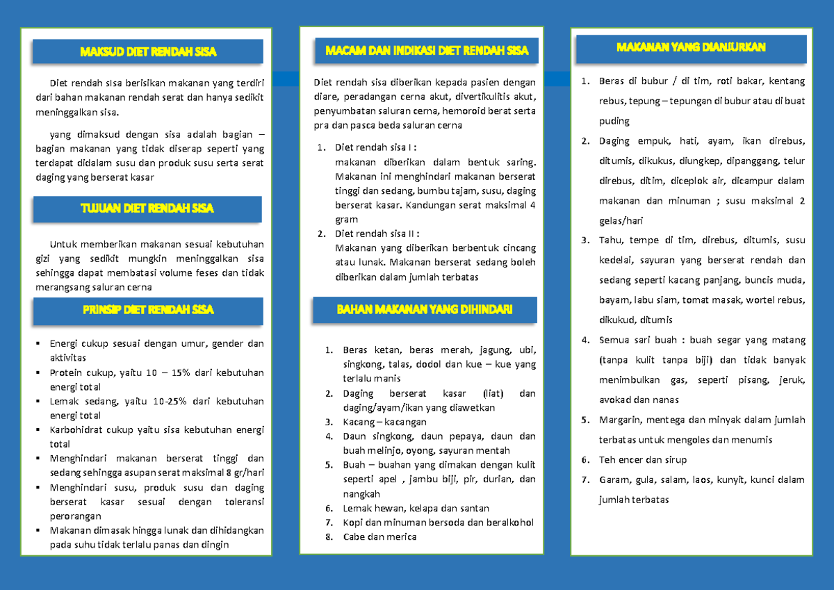 Diet rendah sisa - yang dimaksud dengan sisa adalah bagian – bagian ...