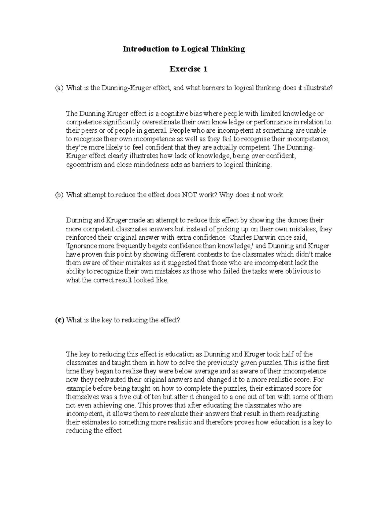 Assignment Logical High Distinction Introduction To Logical Thinking Exercise 1 A What Is