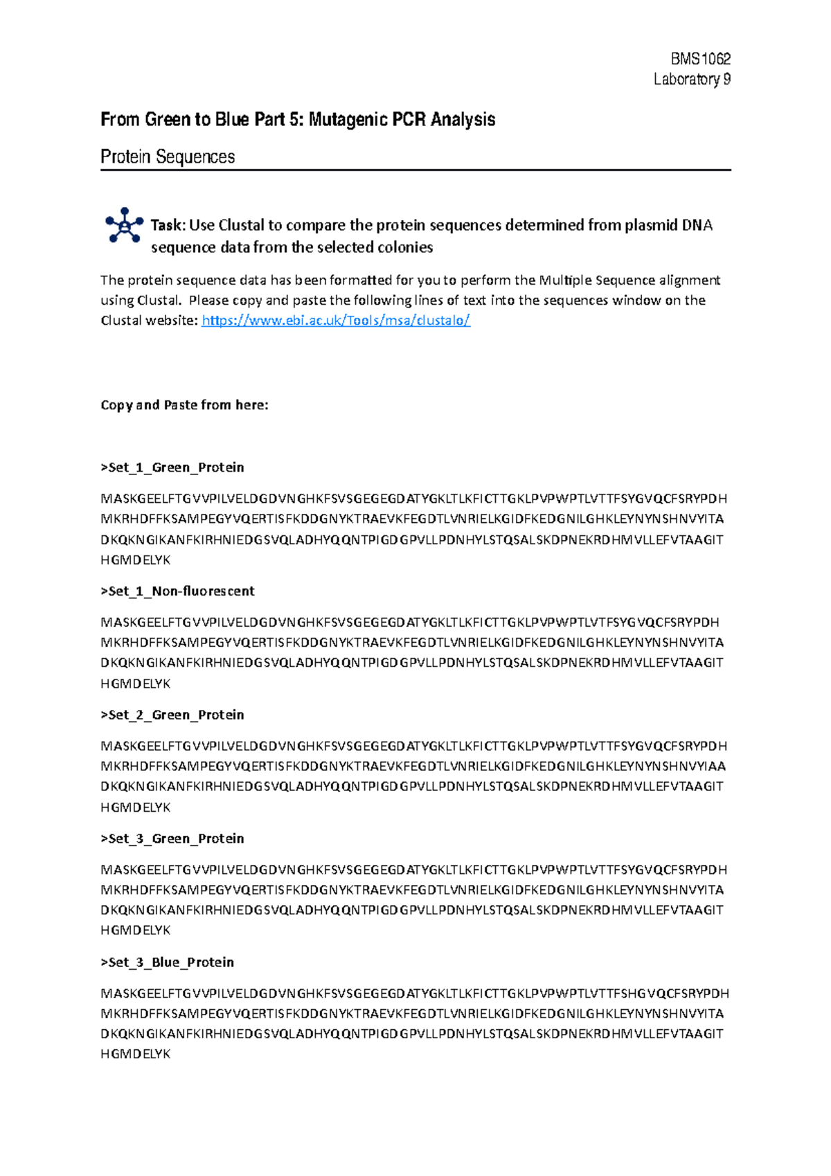 Protein Sequencing Results Lab 9 - BMS1062 - Monash - Studocu